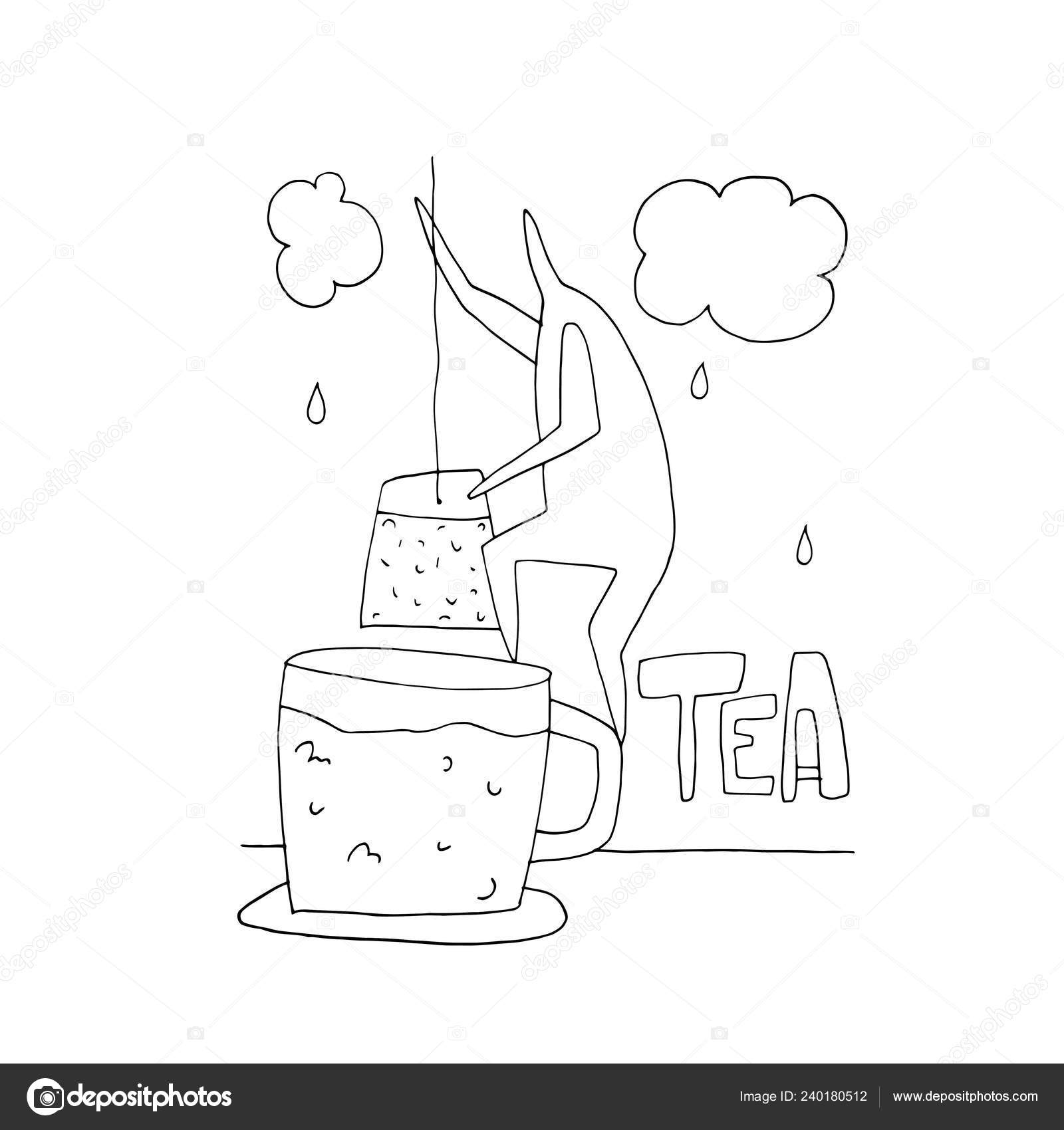 Hand Drawn Stylized Outline Vector Illustration Tea Day Character ...