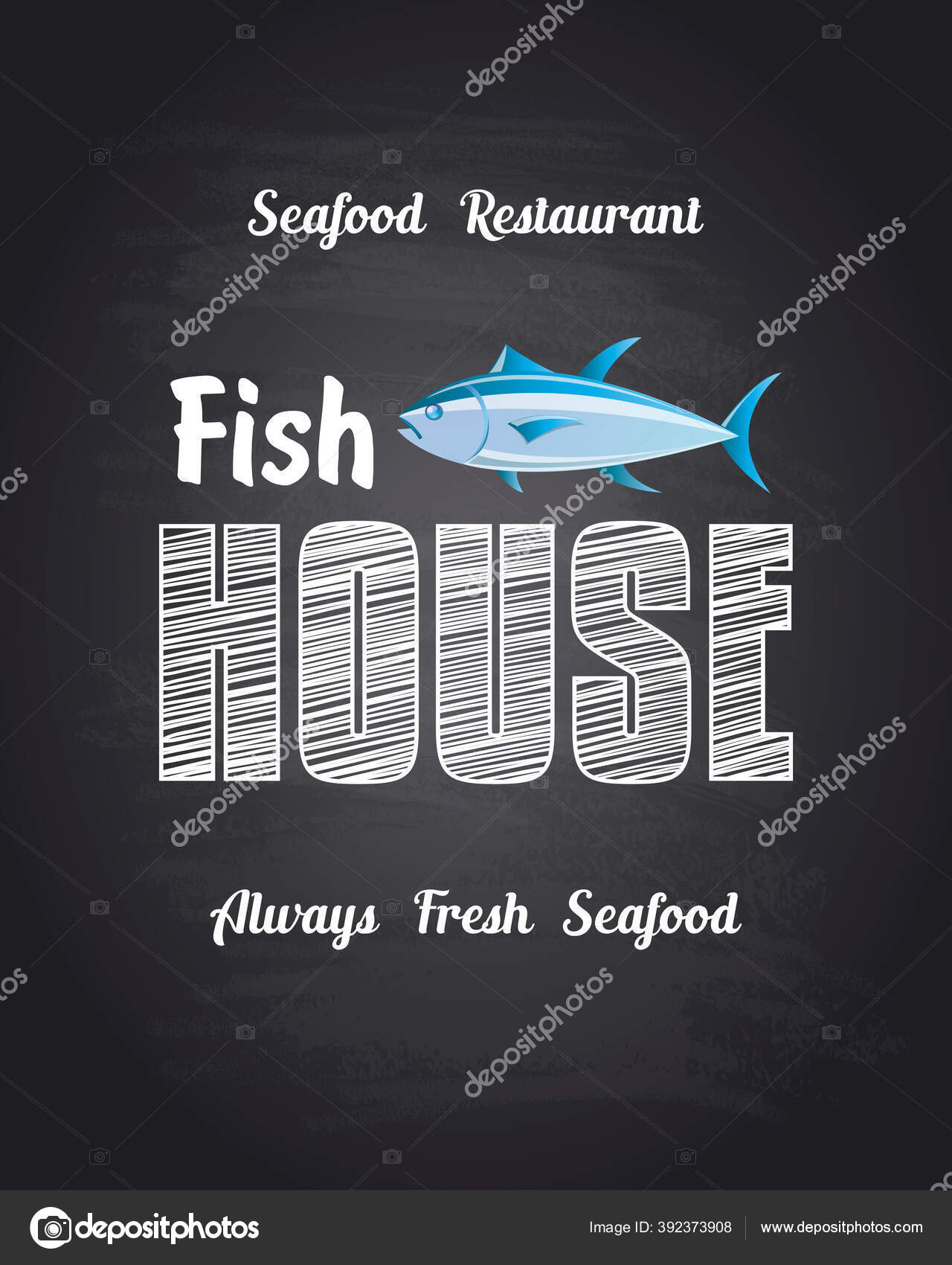 Fish House Menu Always Fresh Seafood Chalkboard Background Vector ...