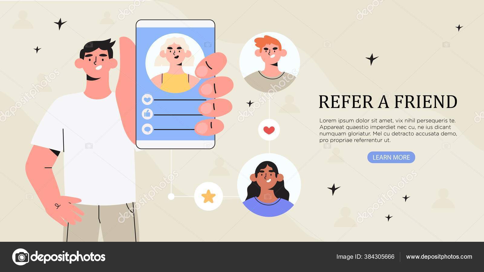 Refer Friend Concept Man Holding Smartphone His Friends Social Media ...