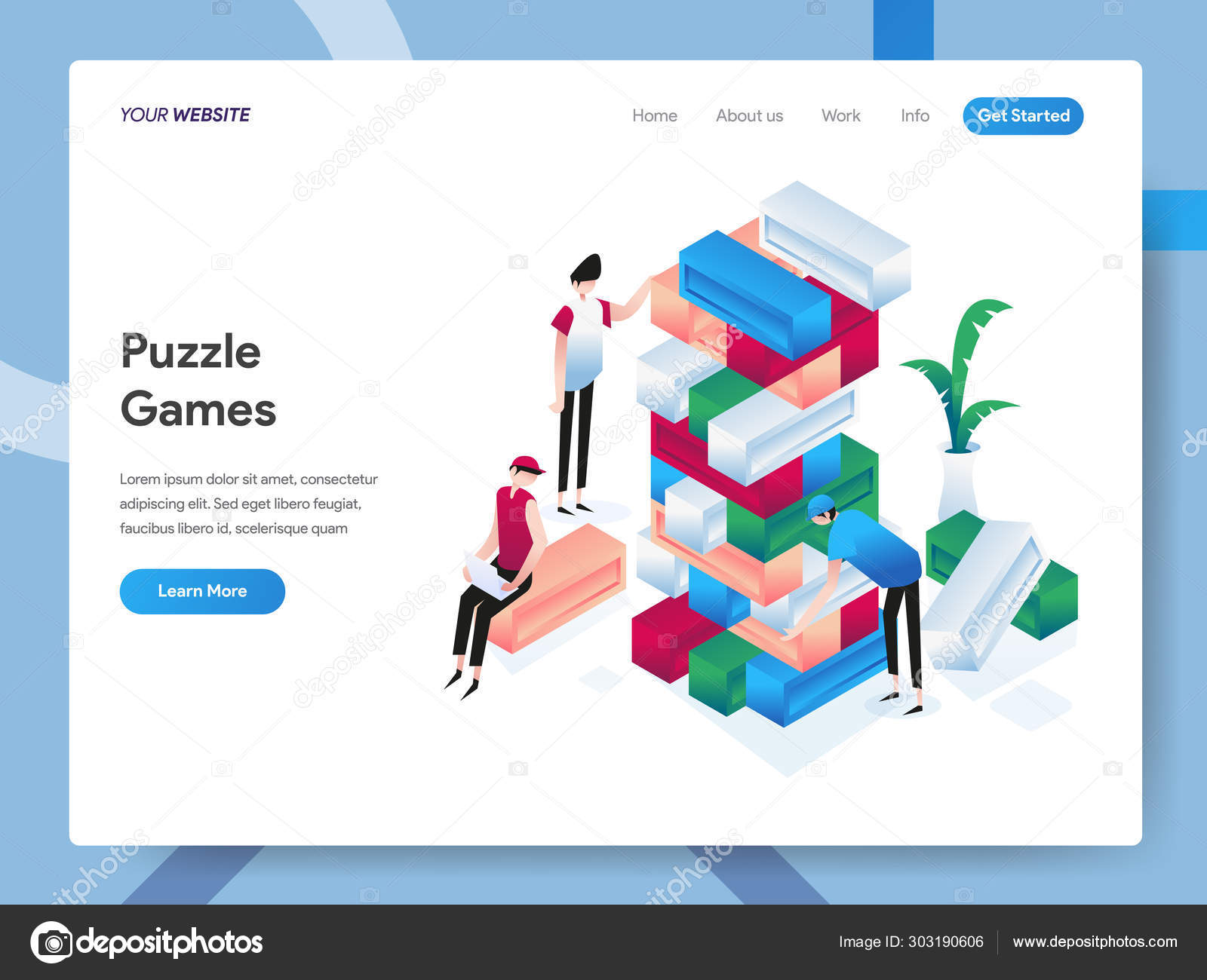 Landing page template of Puzzle Games Isometric Illustration Con Stock ...