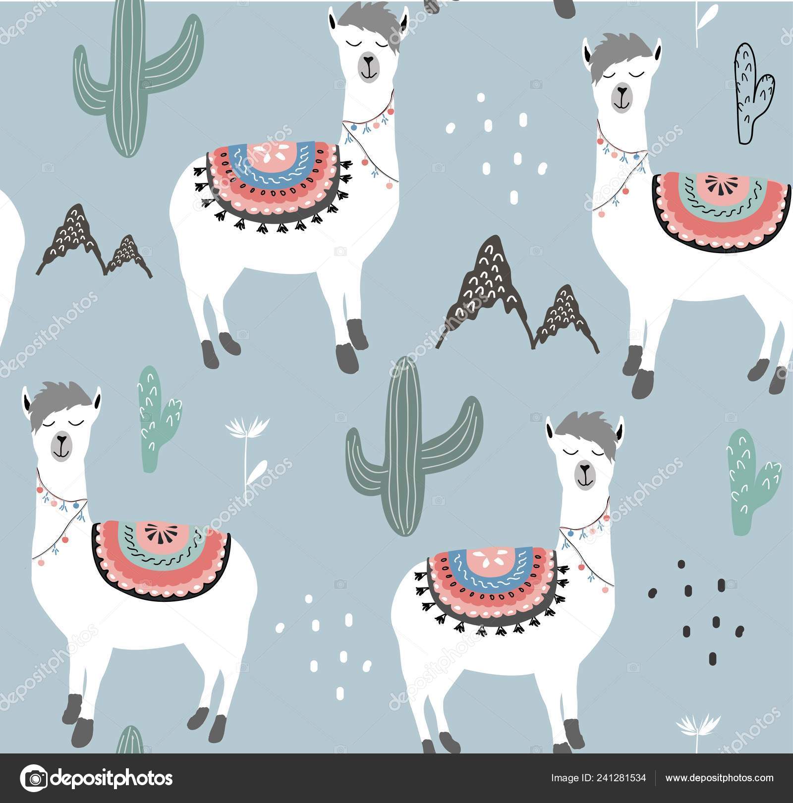 Seamless Pattern Llama Cactus Vector Illustration Fabric Textile Wallpaper Stock Vector by ...