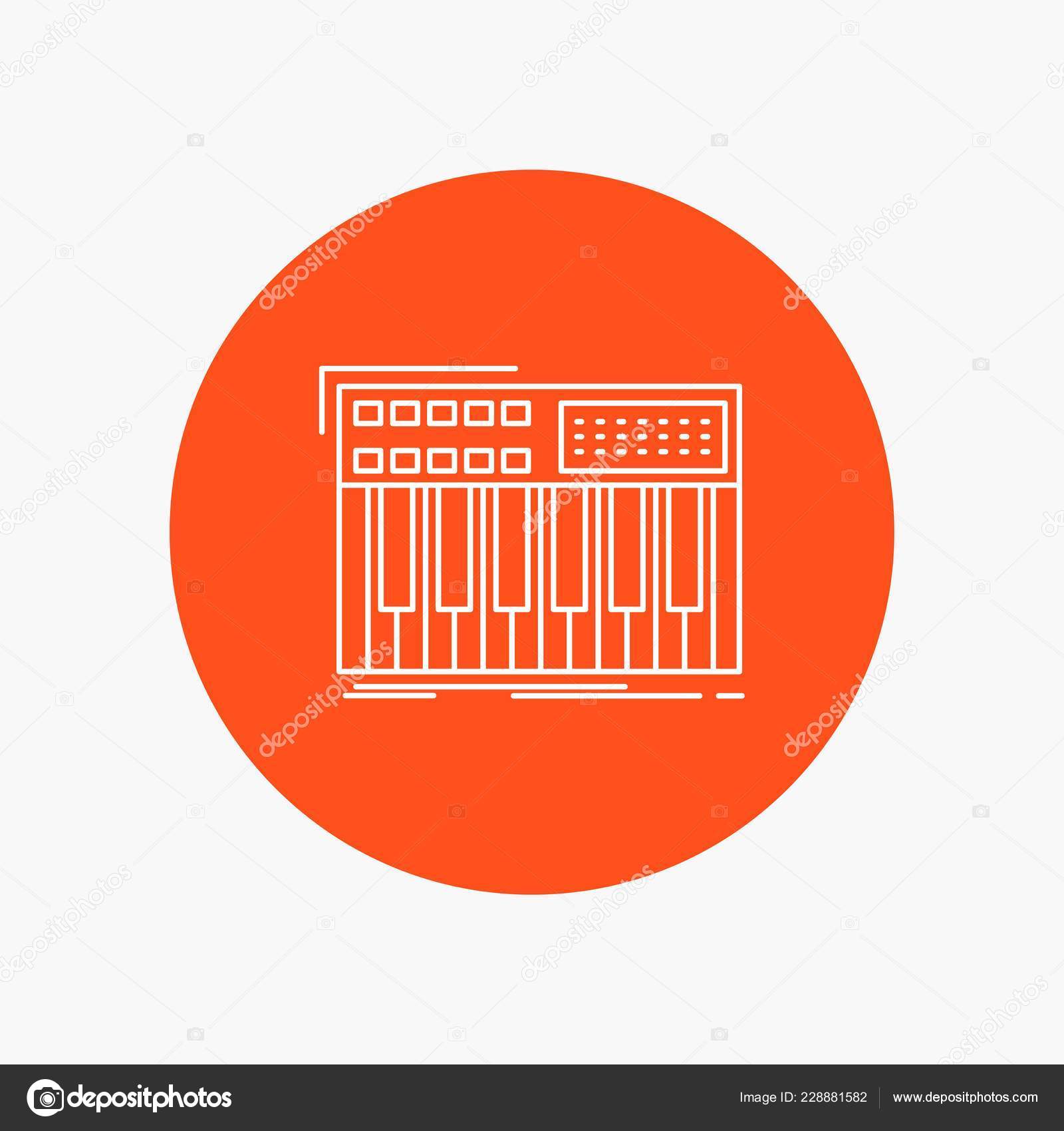 Synth Keyboard Midi Synthesiser Synthesizer White Line Icon Circle Background Stock Vector Image ...