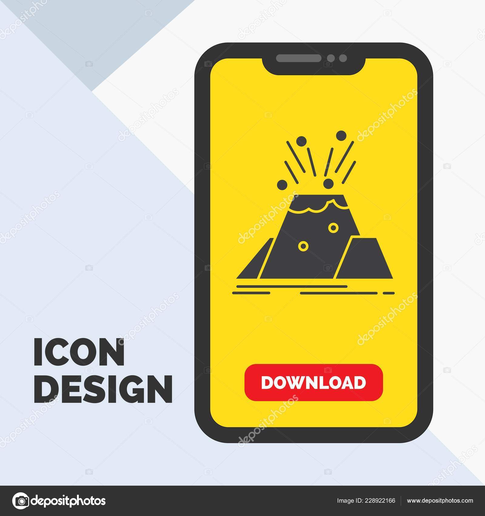 Disaster Eruption Volcano Alert Safety Glyph Icon Mobile Download Page ...