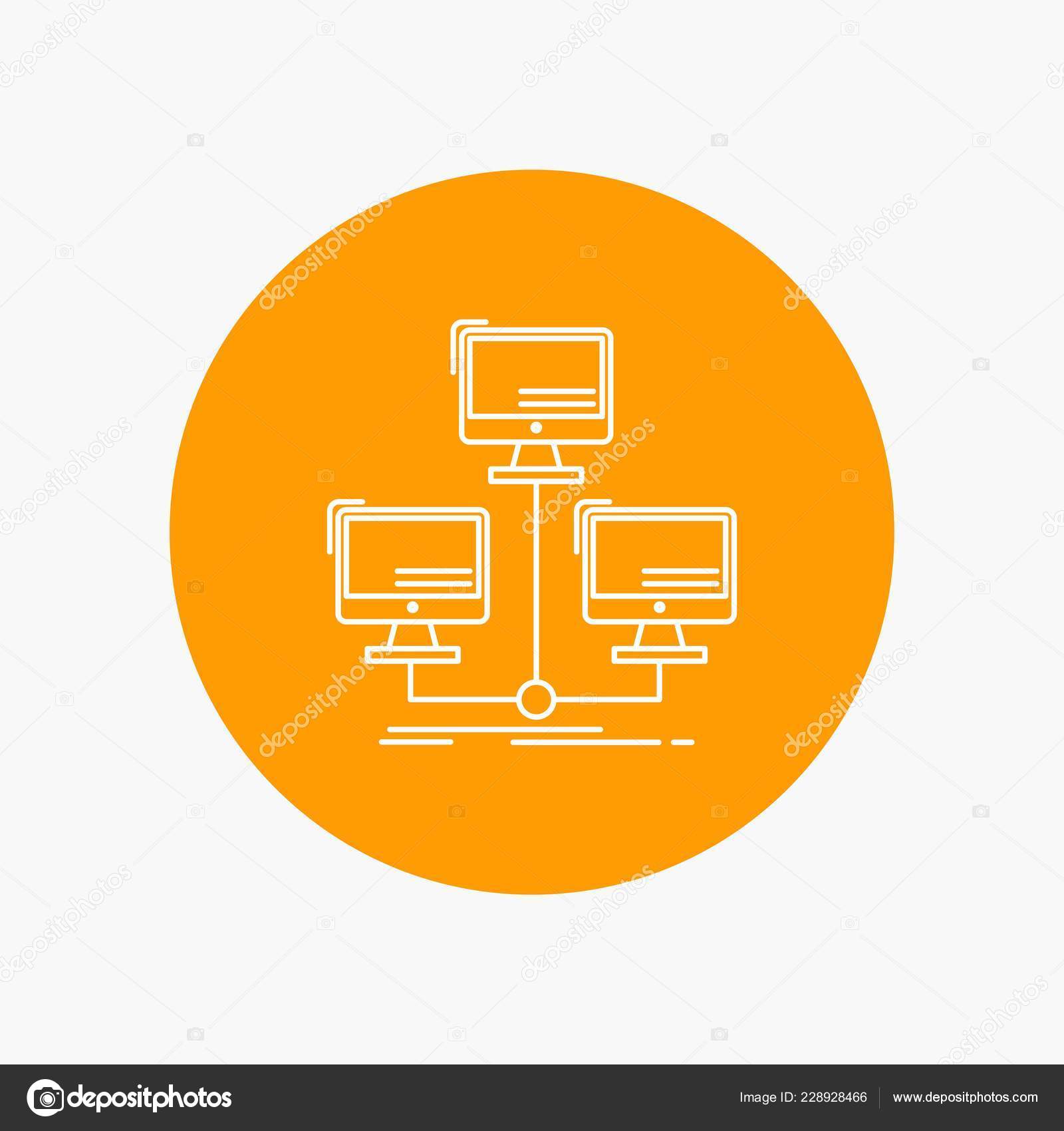 Database Distributed Connection Network Computer White Line Icon Circle Background Stock Vector