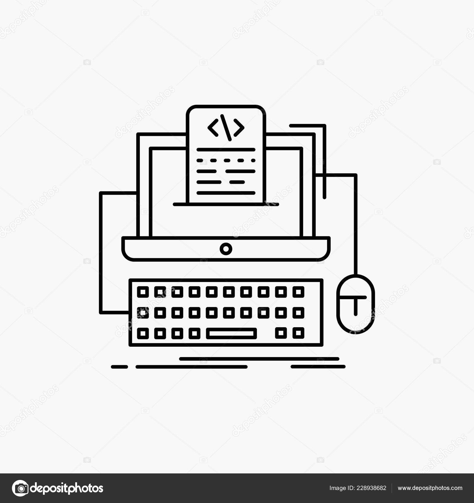 Code Coding Computer Monoblock Screen Line Icon Vector Isolated Illustration Stock Vector By