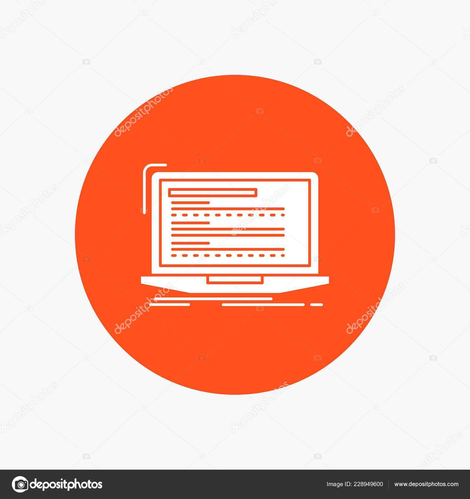 Code Coding Computer Monoblock Laptop White Glyph Icon Circle Vector