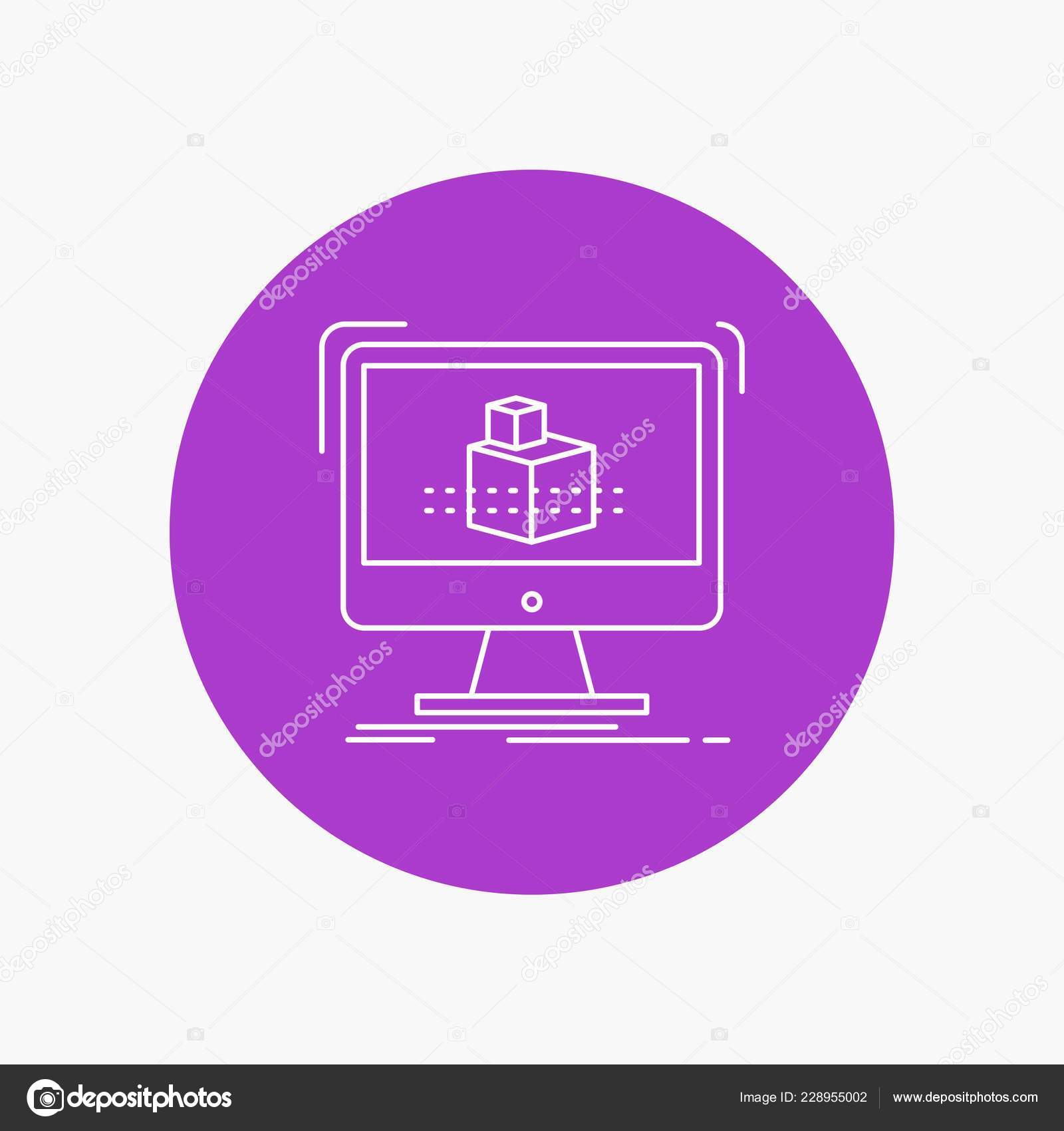 Cube Dimensional Modelling Sketch White Line Icon Circle Background Vector Stock Vector Image by ...