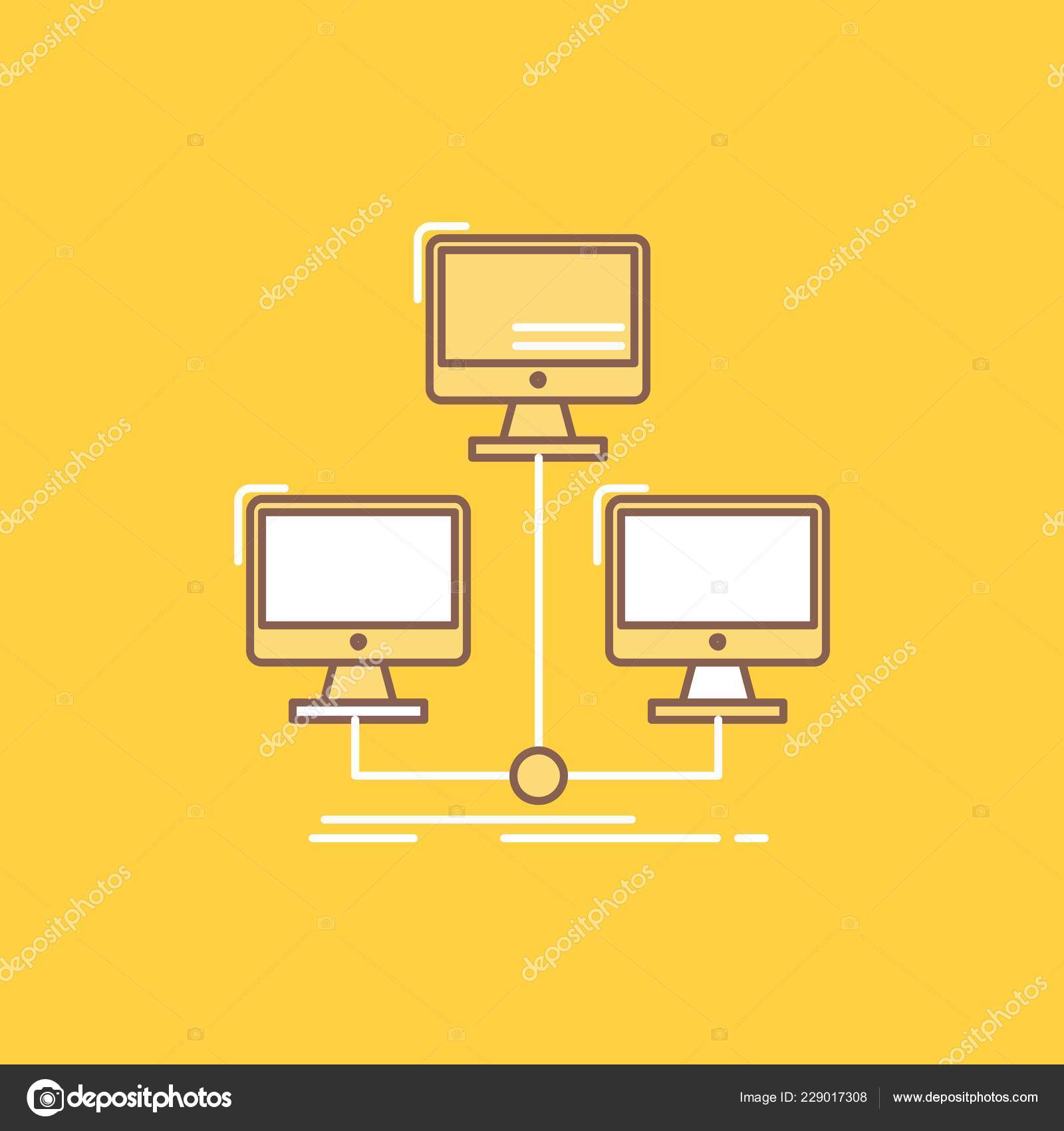 Database Distributed Connection Network Computer Flat Line Filled Icon Beautiful Stock Vector