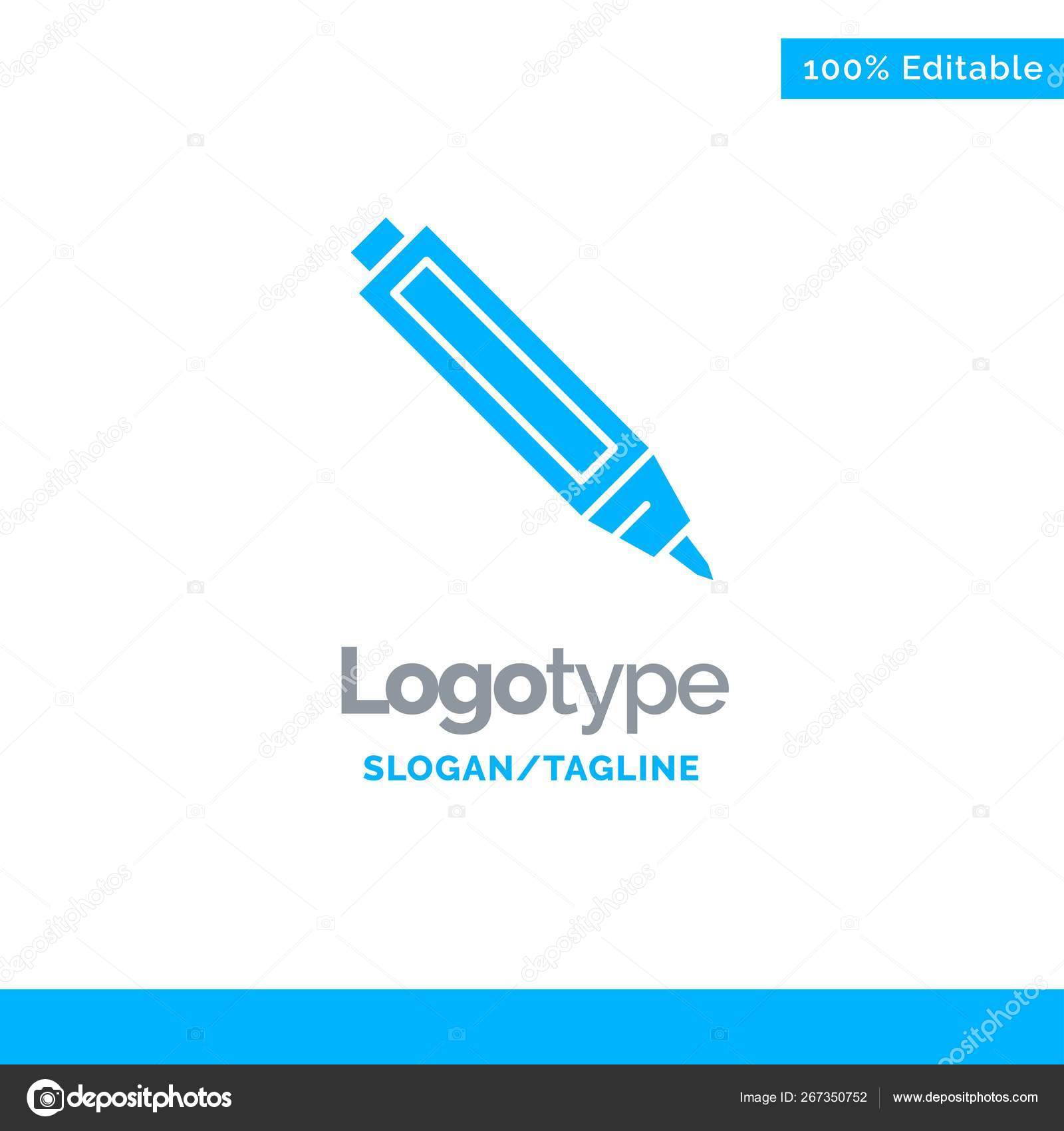 Education, Pen, Pencil Blue Solid Logo Template. Place for Tagli Stock Vector Image by ©Flatart ...