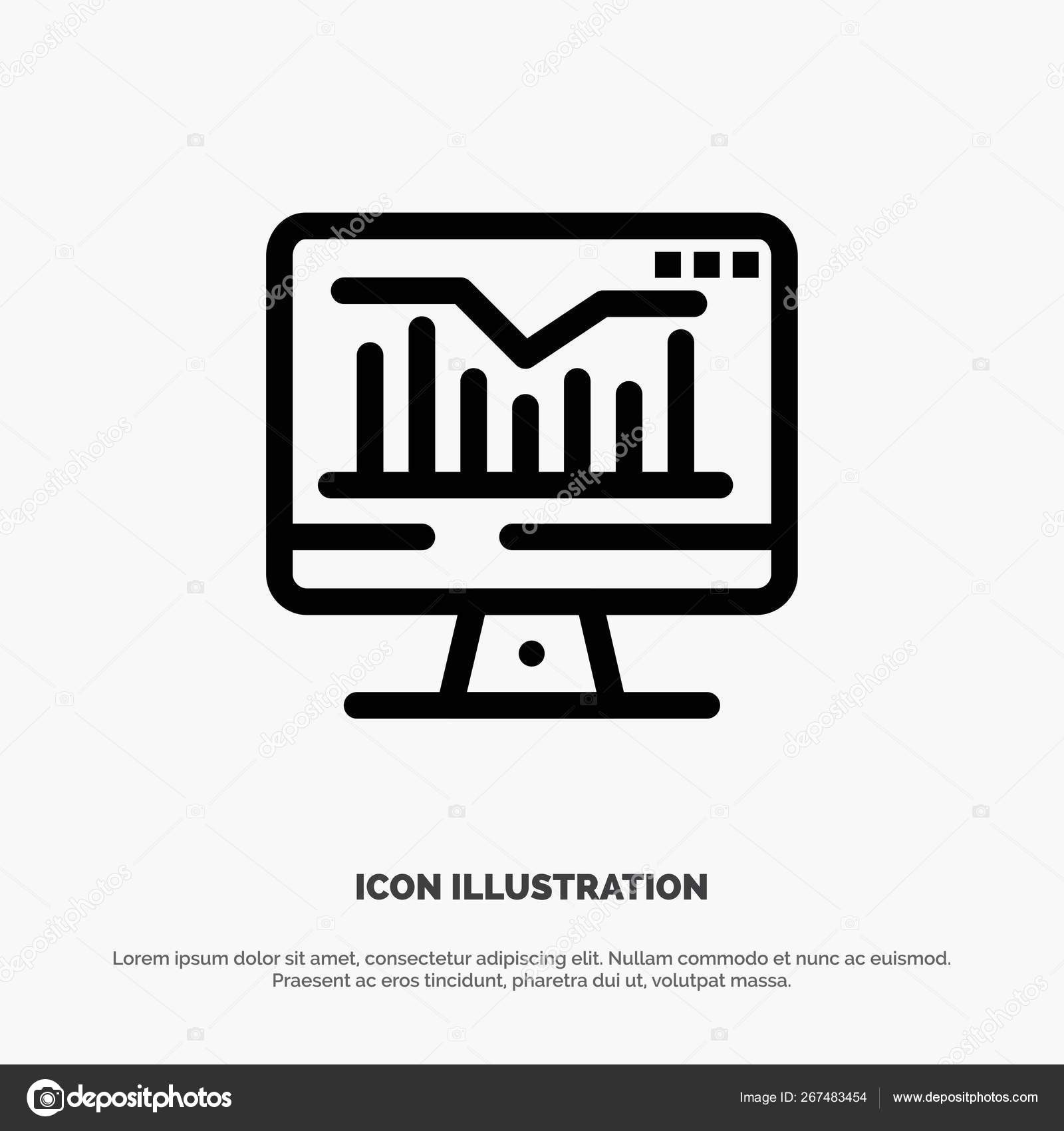 Computer, Static, Graph, Monitor Vector Line Icon Stock Vector Image by ...