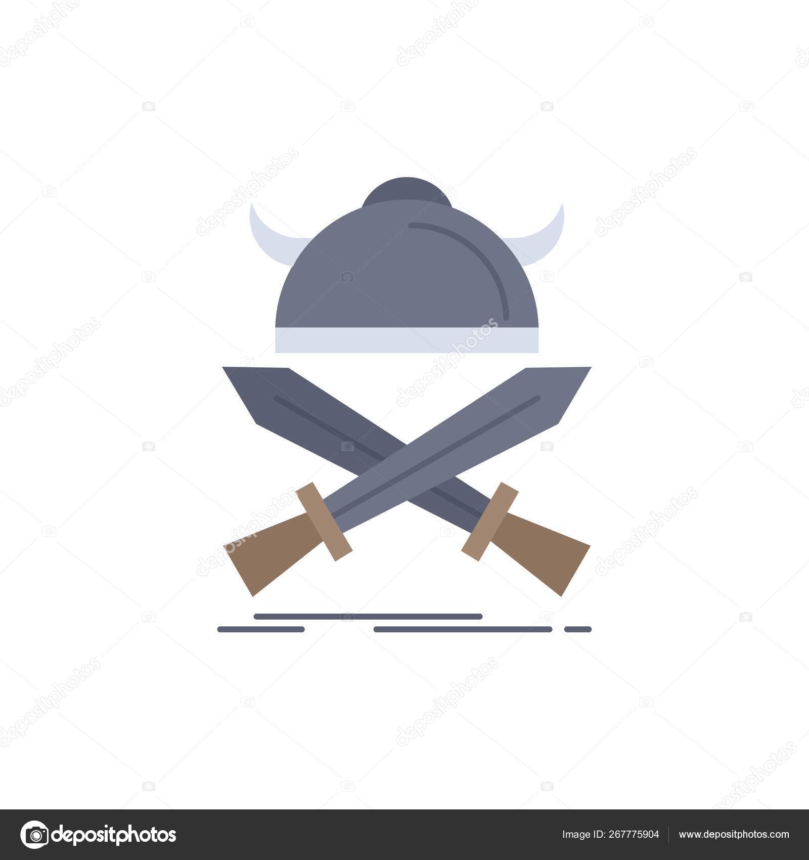Battle, emblem, viking, warrior, swords Flat Color Icon Vector Stock ...