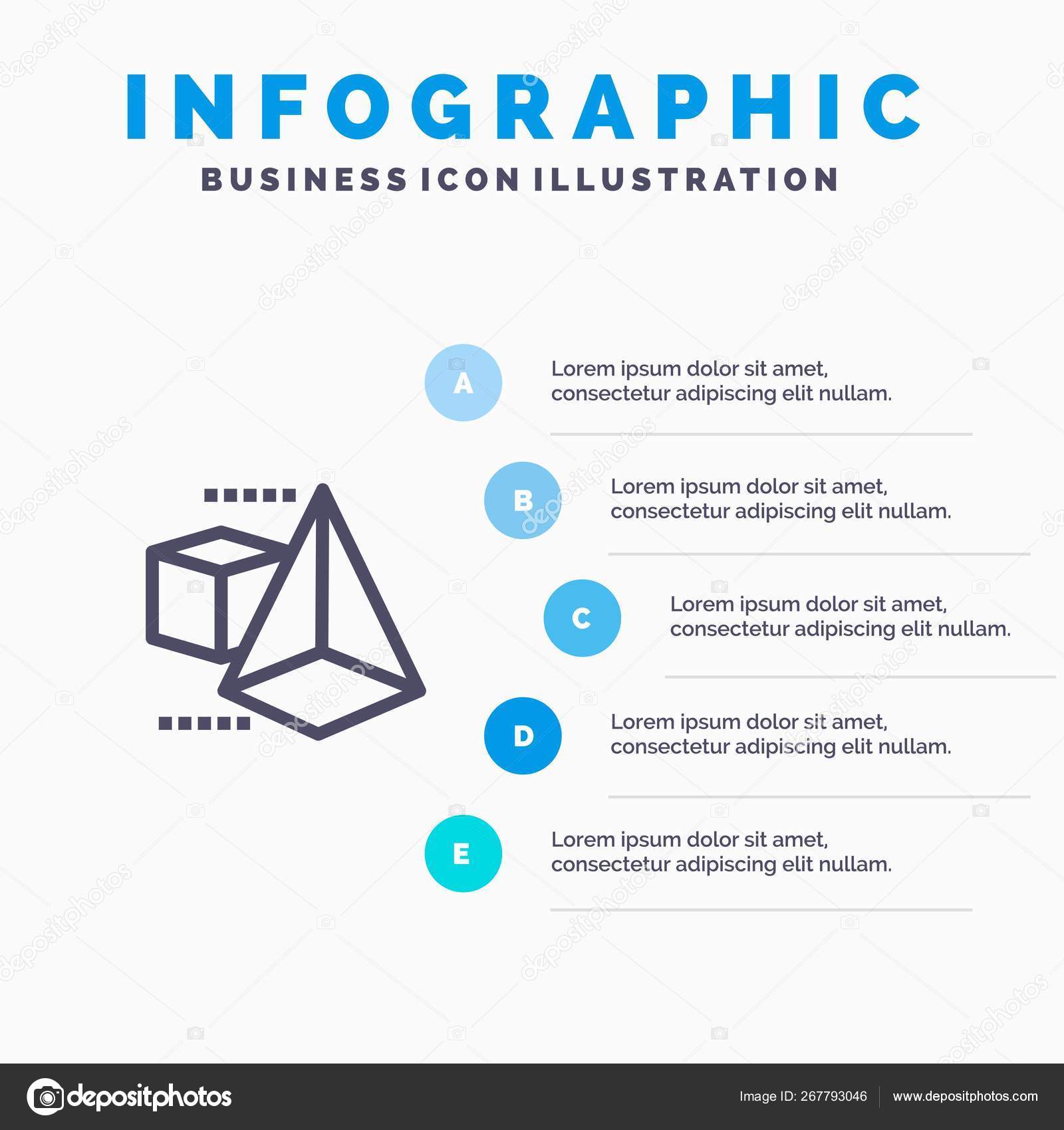 3dmodel, 3D, Box, triangel blå Infographics mall 5 steg. V vektor av ...