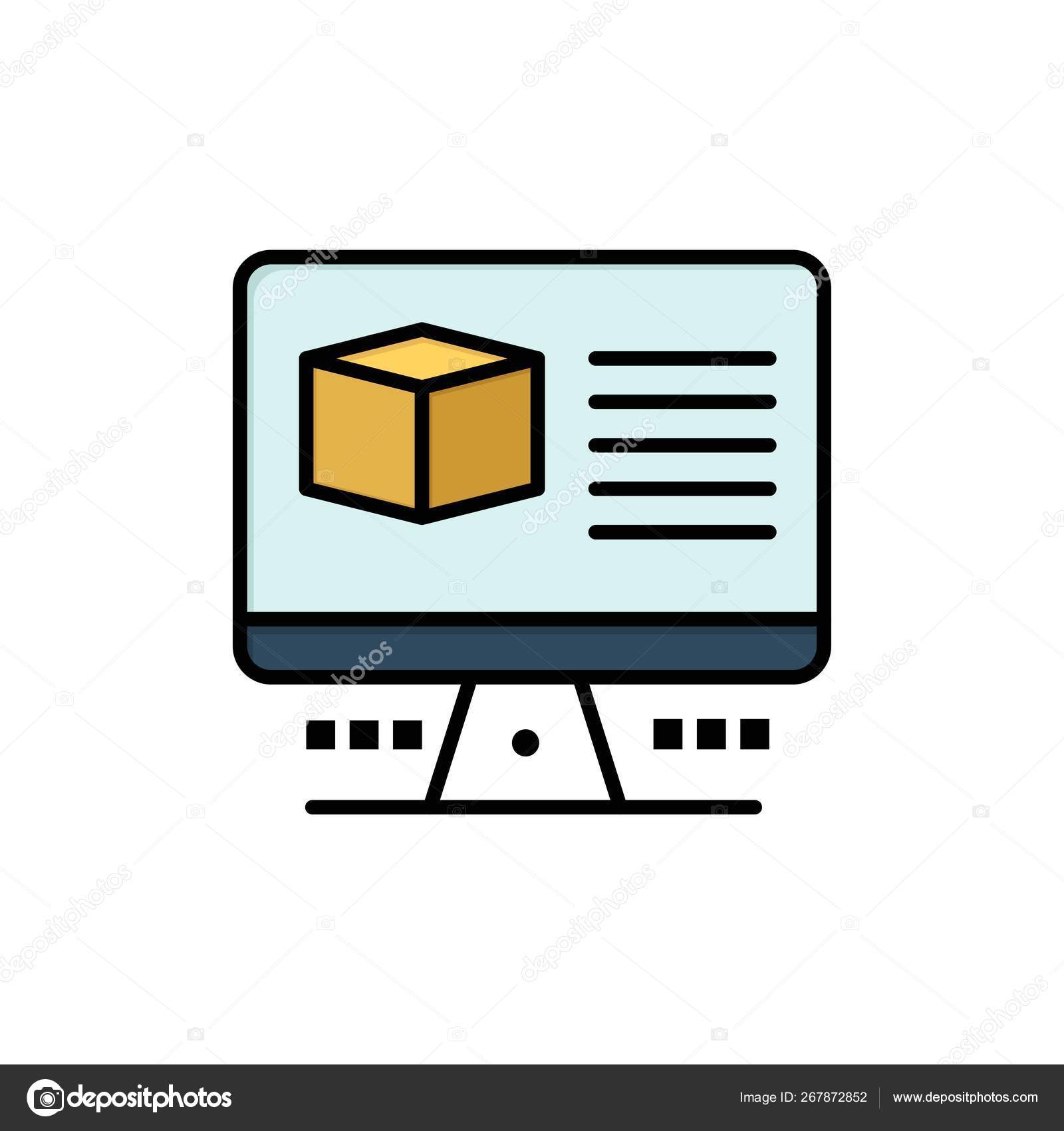 Computer, Box, Internet, Monitor Flat Color Icon. Vector icon b Stock ...