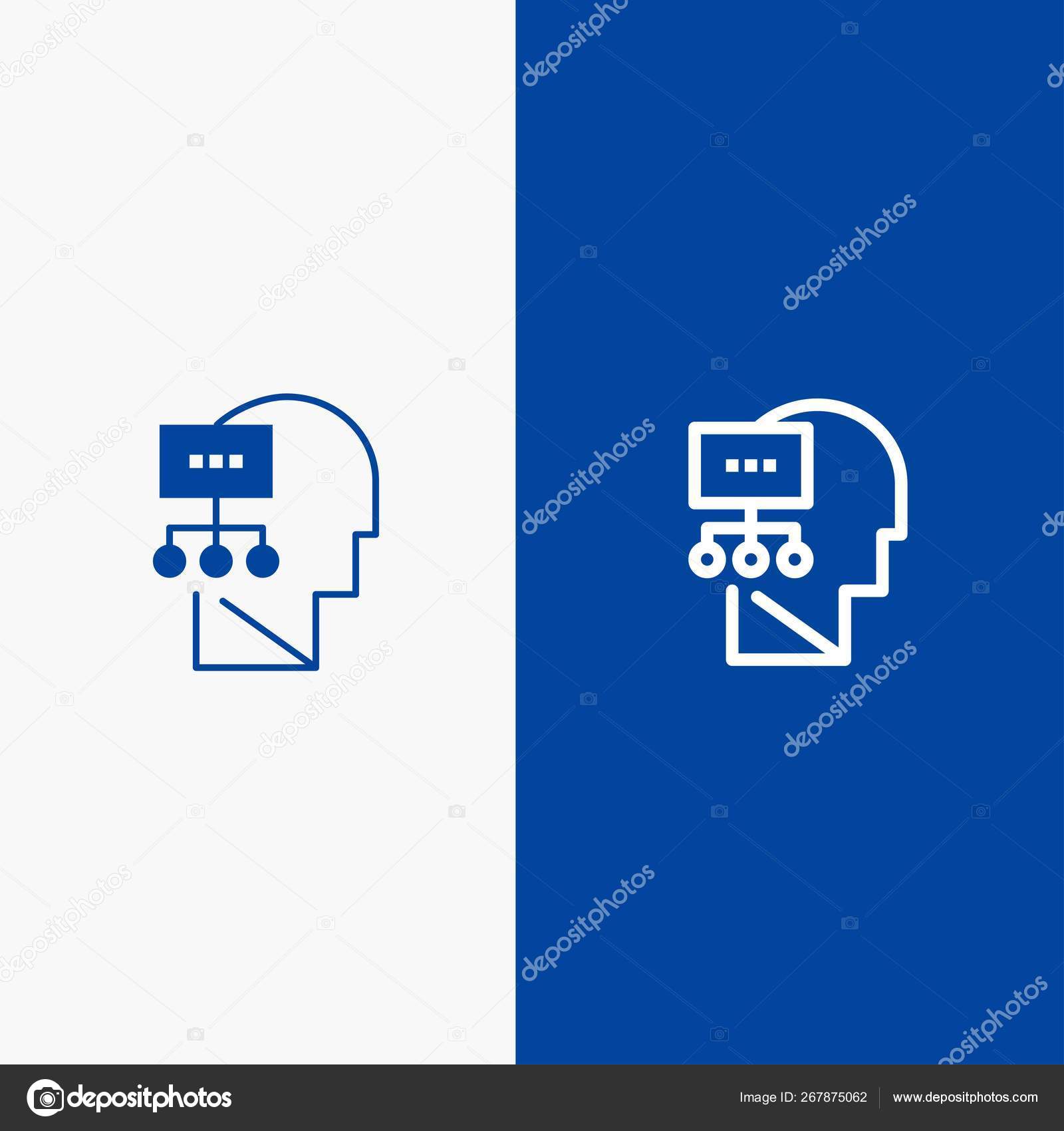 Planning, Theory, Mind, Head Line and Glyph Solid icon Blue bann Stock ...