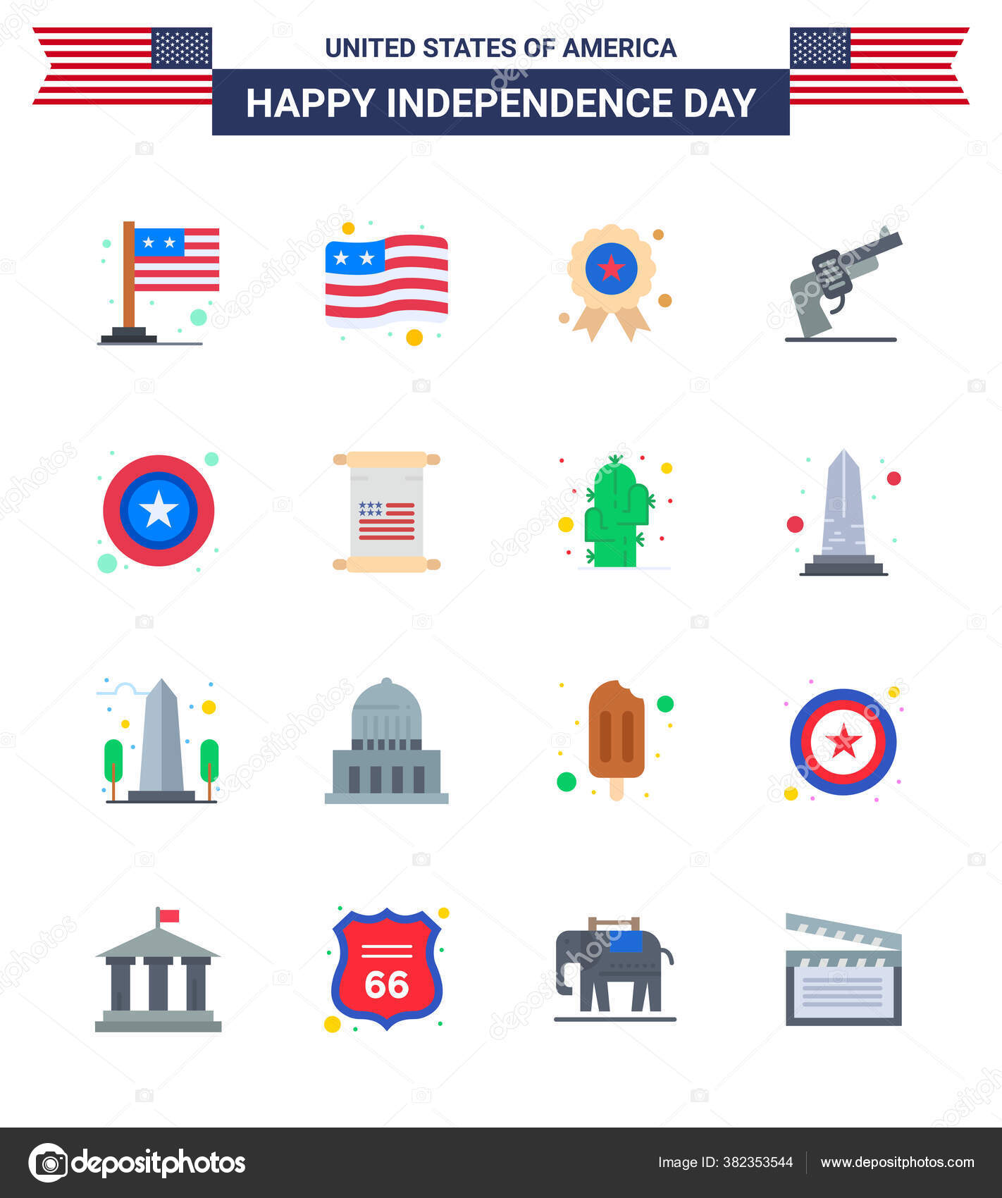Creative Usa Icons Modern Independence Signs 4Th July Symbols Star ...