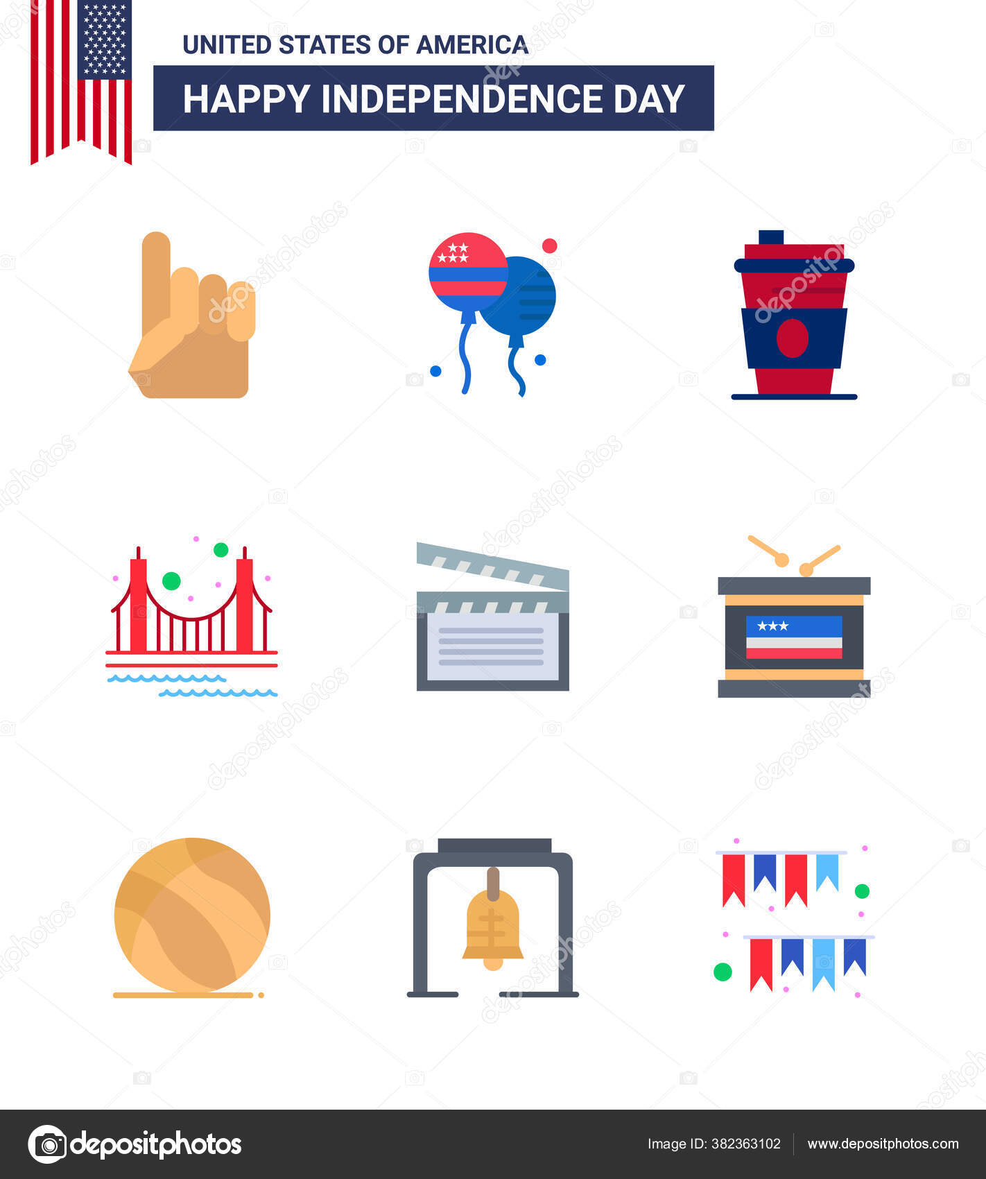 Pack Usa Independence Day Celebration Flats Signs 4Th July Symbols ...