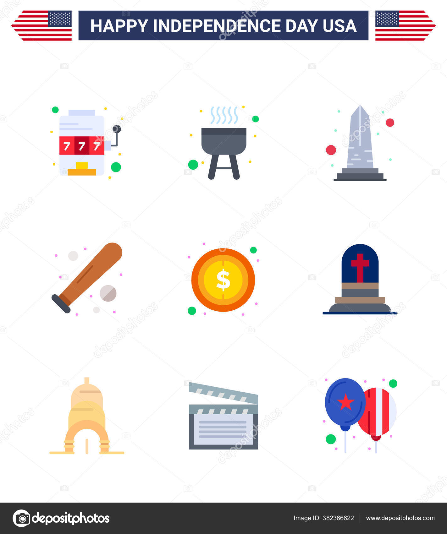 Usa Pack Plano Signos Símbolos Del Día Independencia Deportes Monumento ...