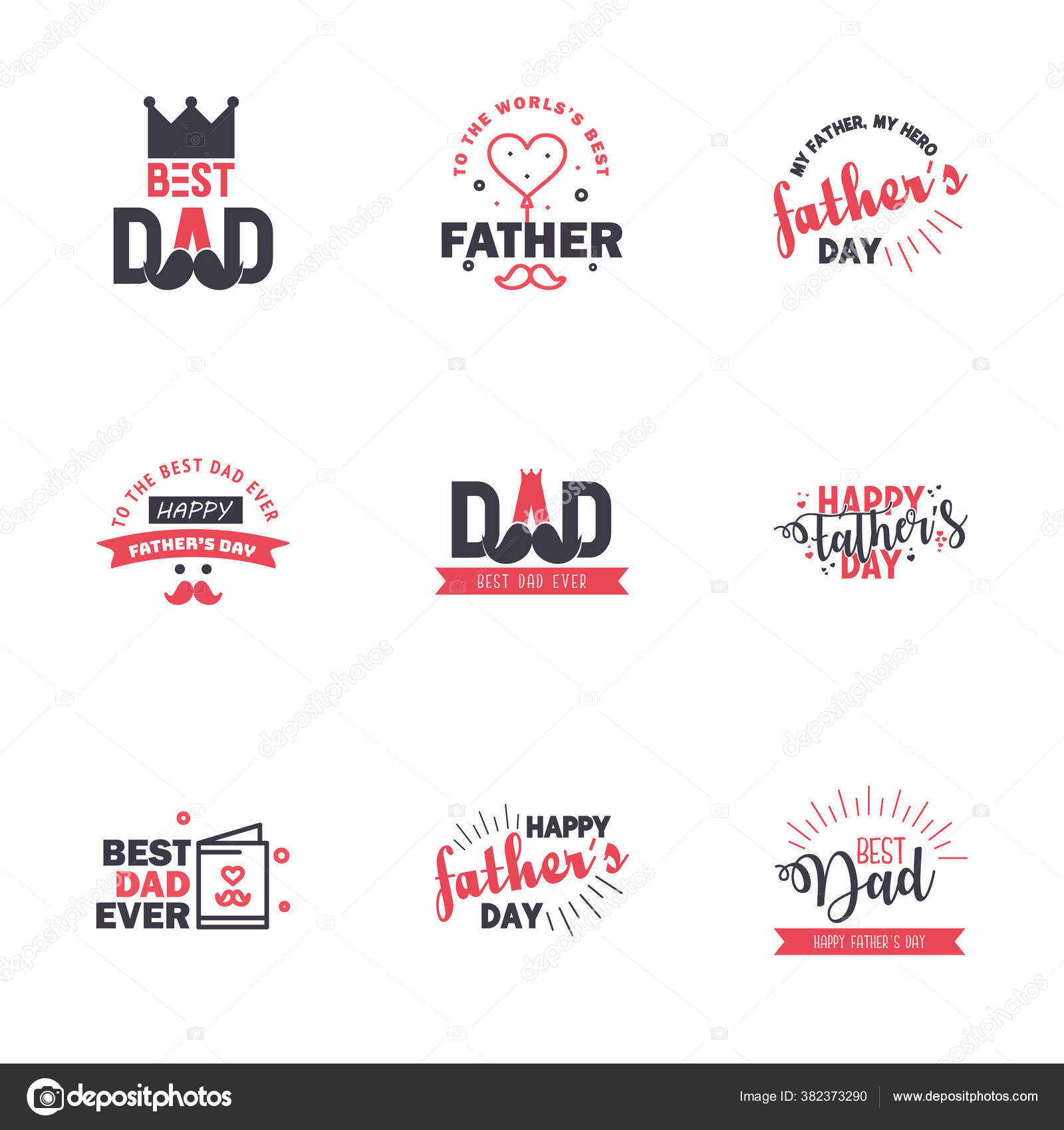 Happy Fathers Day Greeting Hand Lettering Badges Black Pink Typo Stock ...