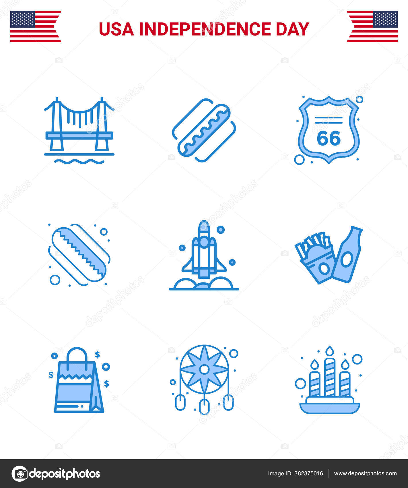 4Th July Usa Happy Independence Day Icon Symbols Group Modern Stock ...