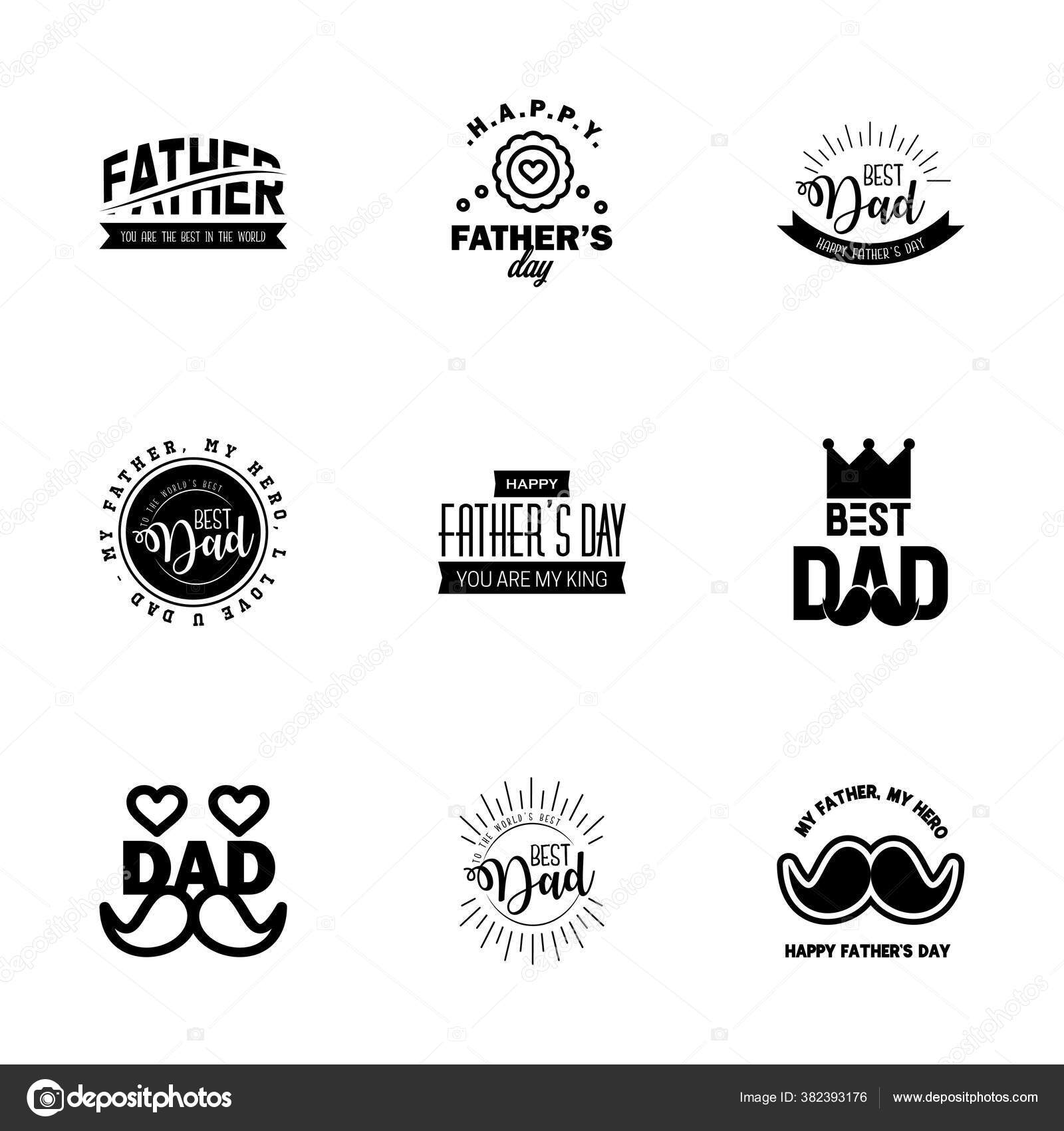 Happy Fathers Day Greeting Hand Lettering Badges Black Typo Isolated ...