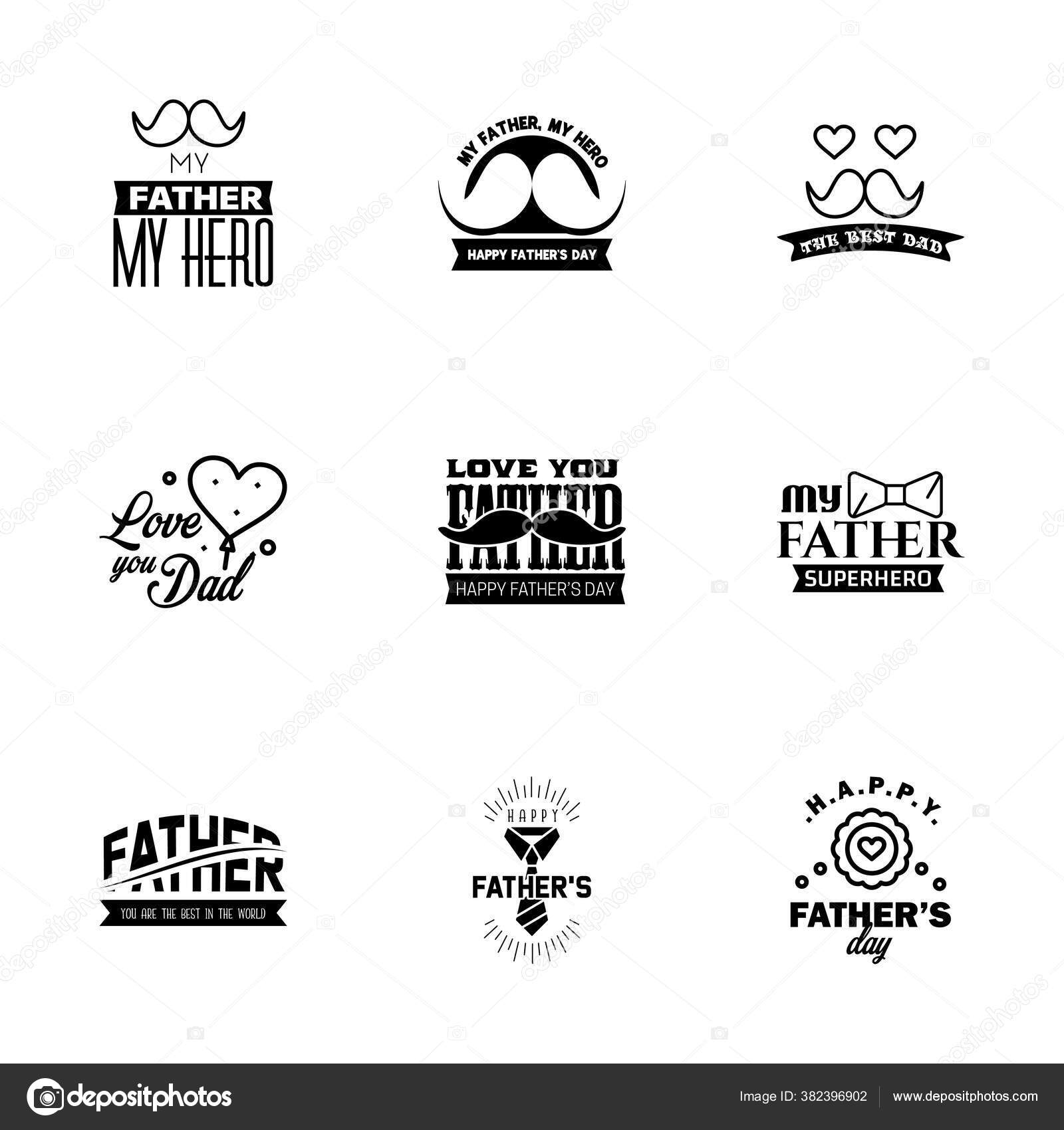 Happy Fathers Day Greeting Hand Lettering Badges Black Typo Isolated ...