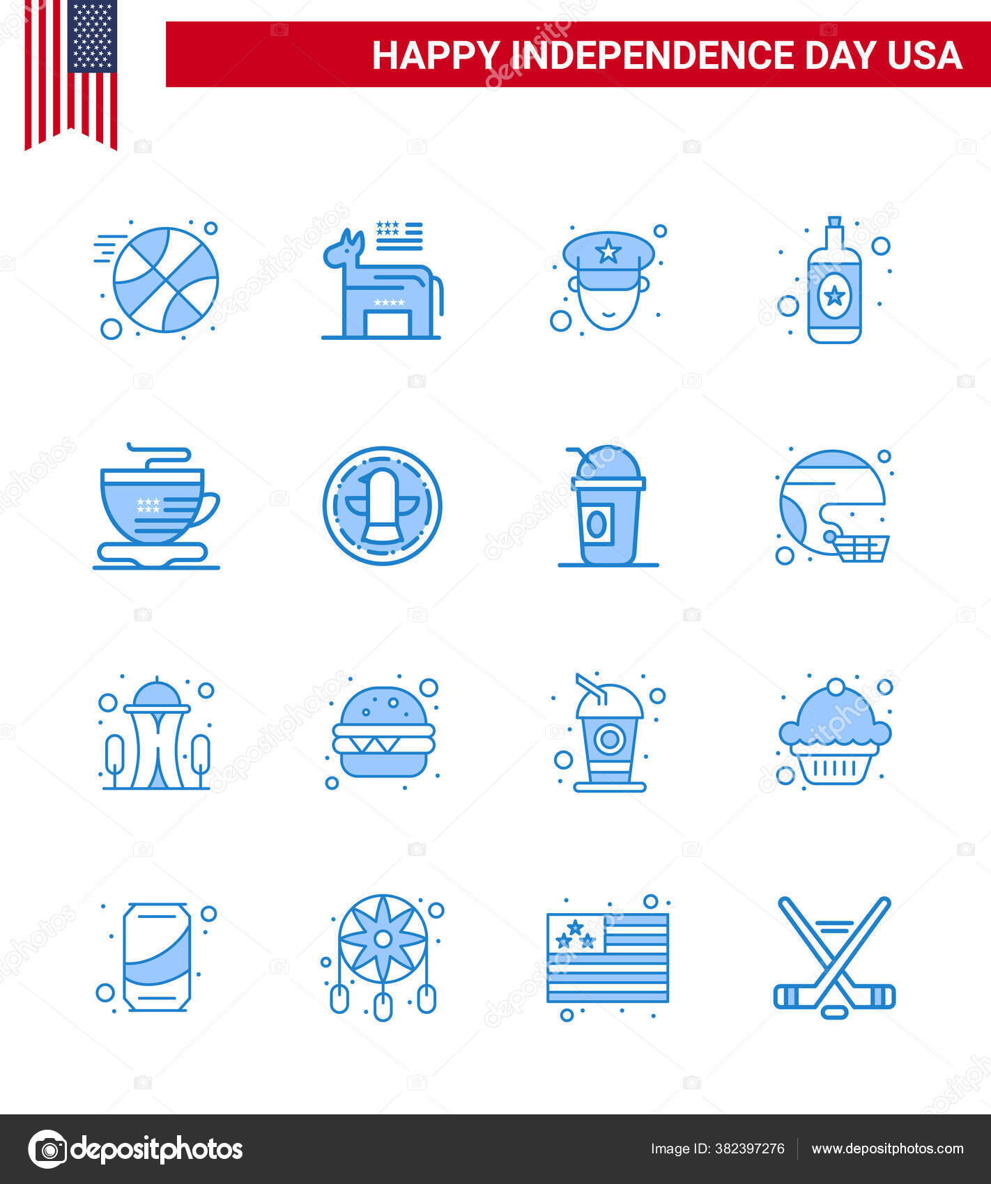 Pack Usa Independence Day Celebration Blues Signs 4Th July Symbols ...