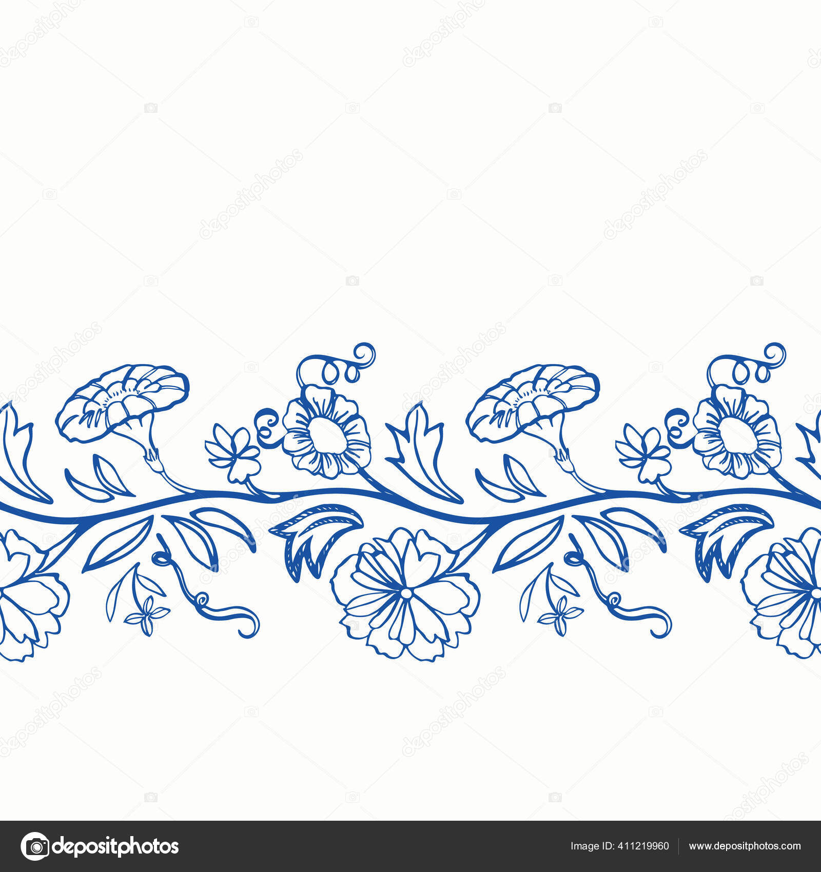 Blue Flower Border Line
