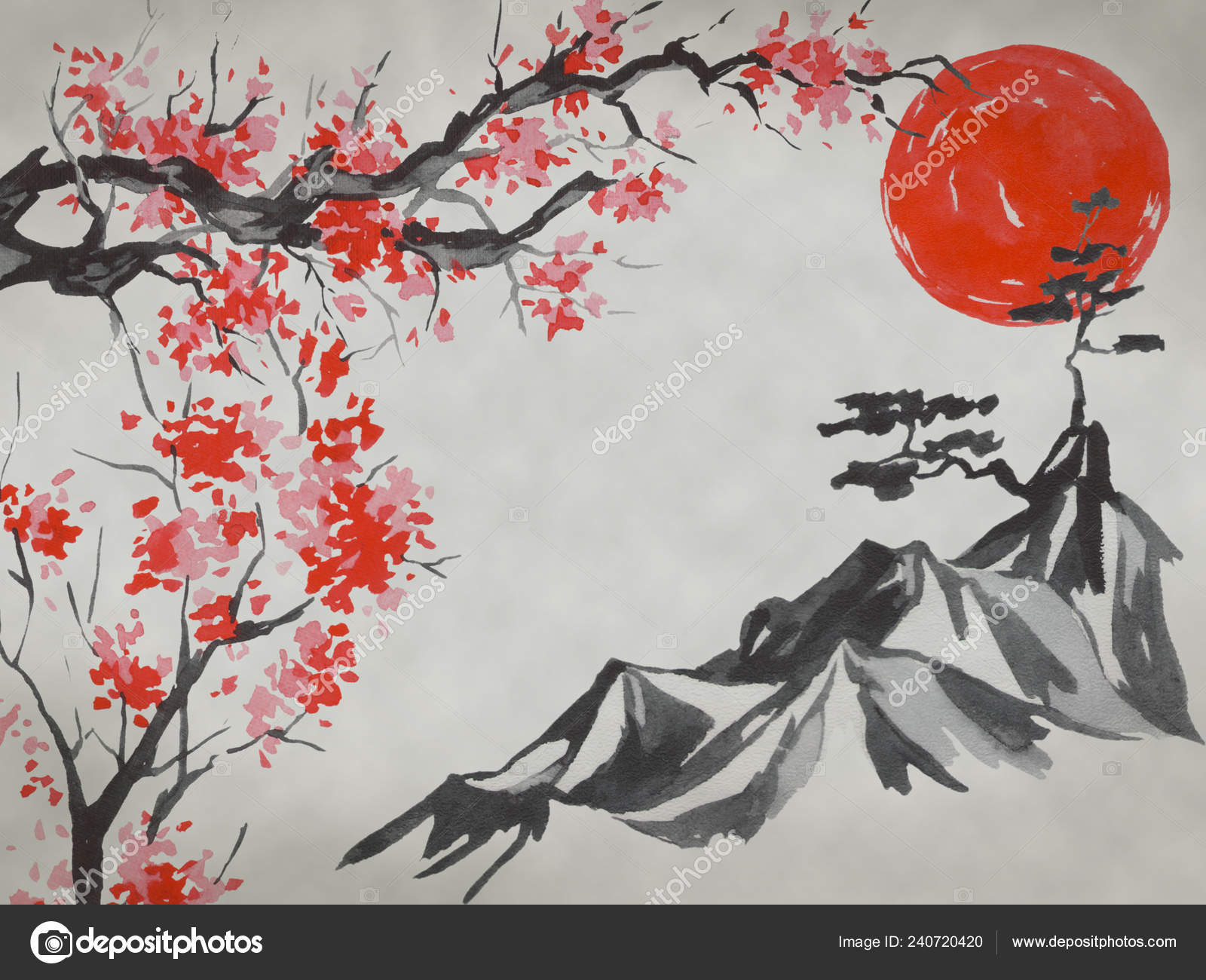 Japanese Cherry Blossom Ink Drawing