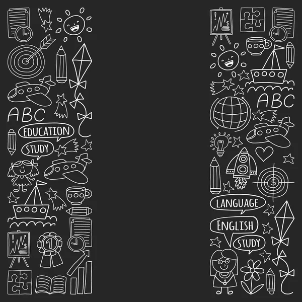 Vector set of learning English language, childrens drawing icons in ...