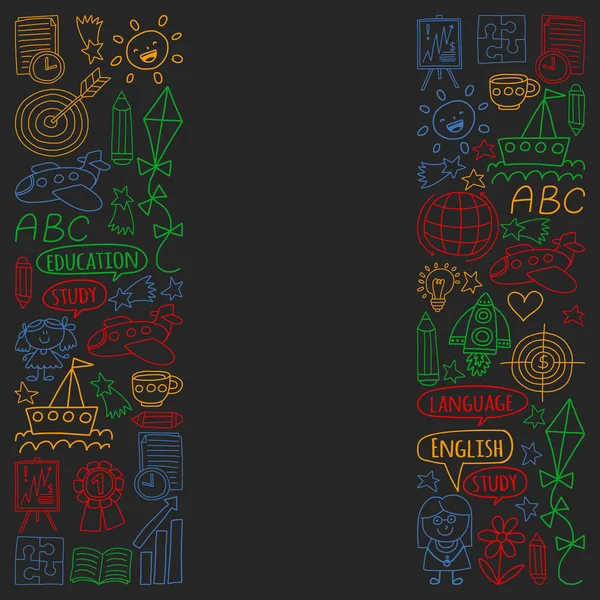 Vector set of learning English language, childrens drawing icons in ...