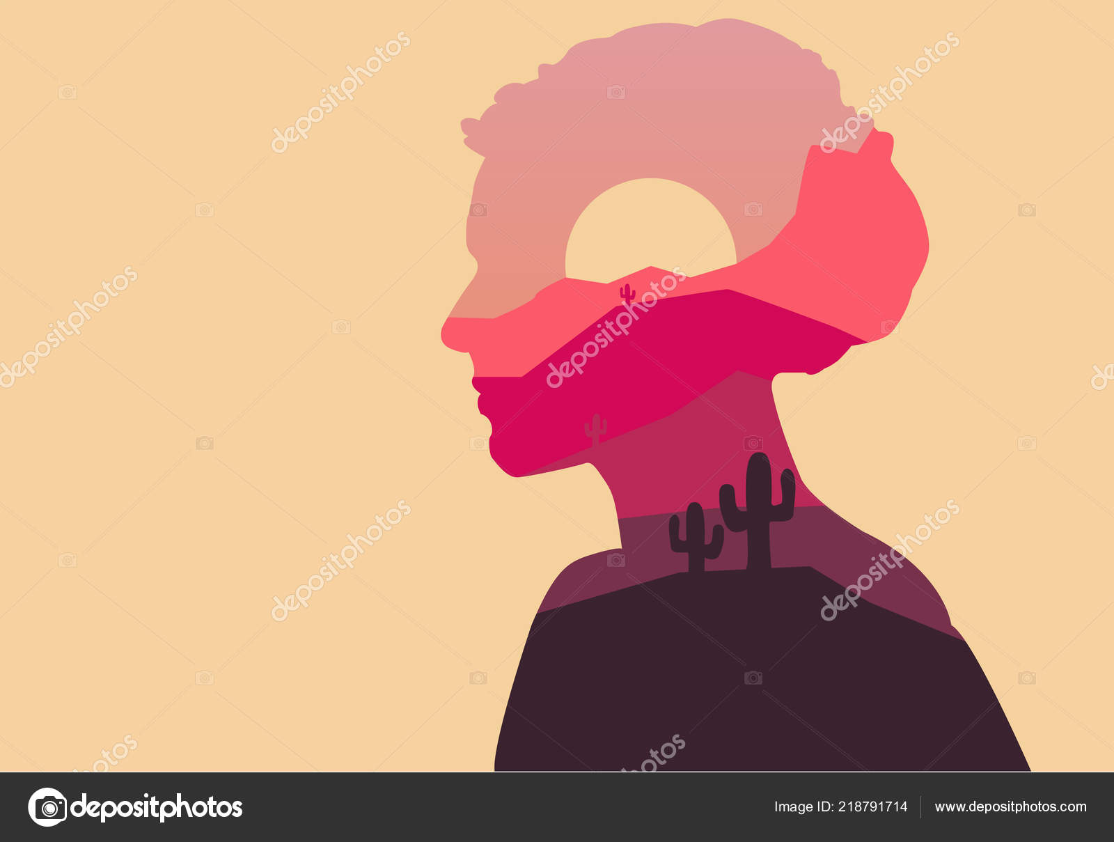 Vector Double Exposure Illustration Woman Silhouette Nature Background ...