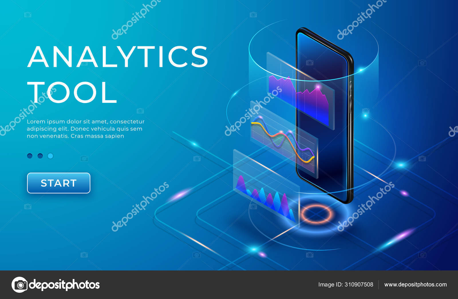 Infographic with isometric 3d phone. Marketing diagrams and charts on ...