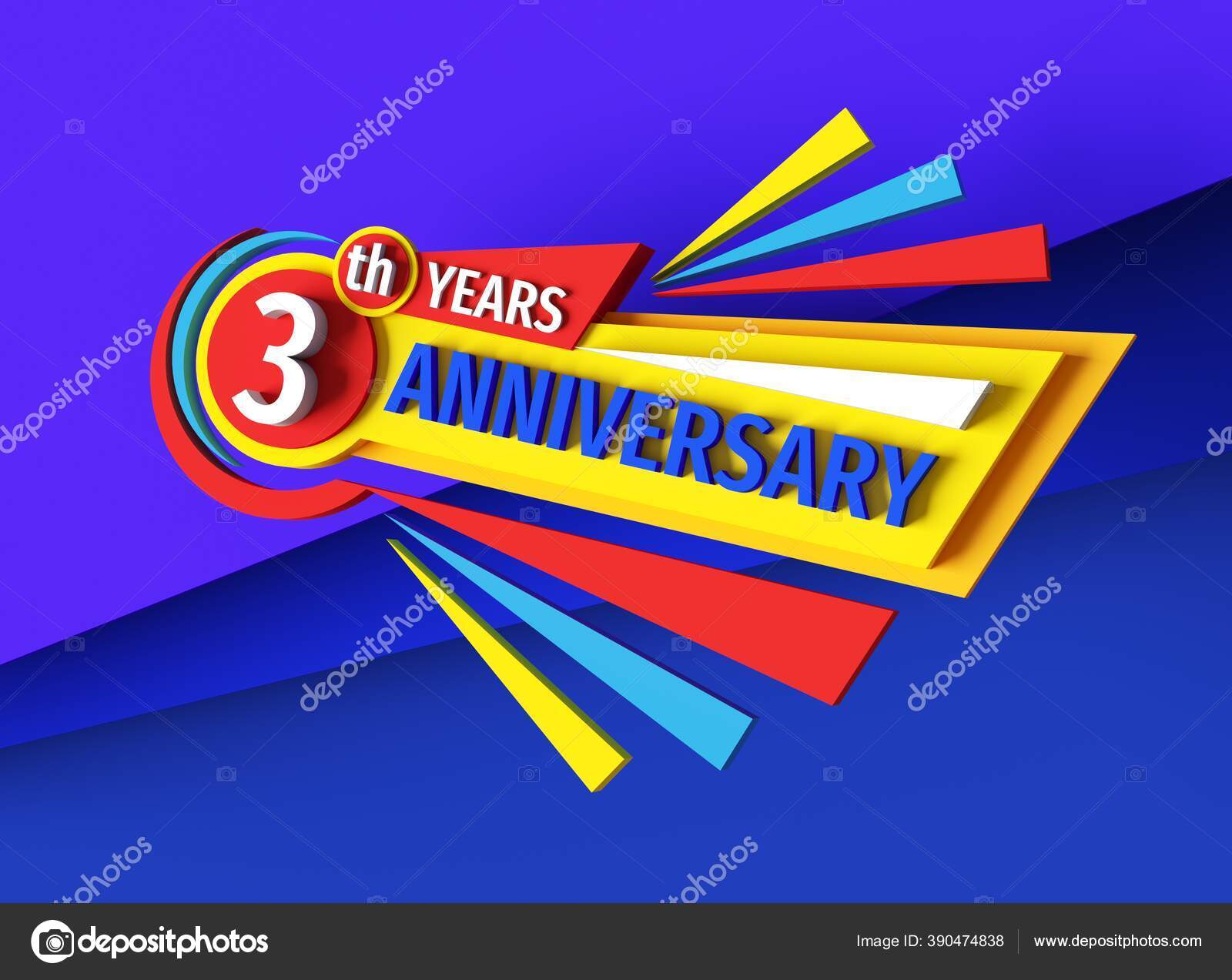 3Th Anniversary Rendering Banner Logo Design Three Years Birthday Badge ...