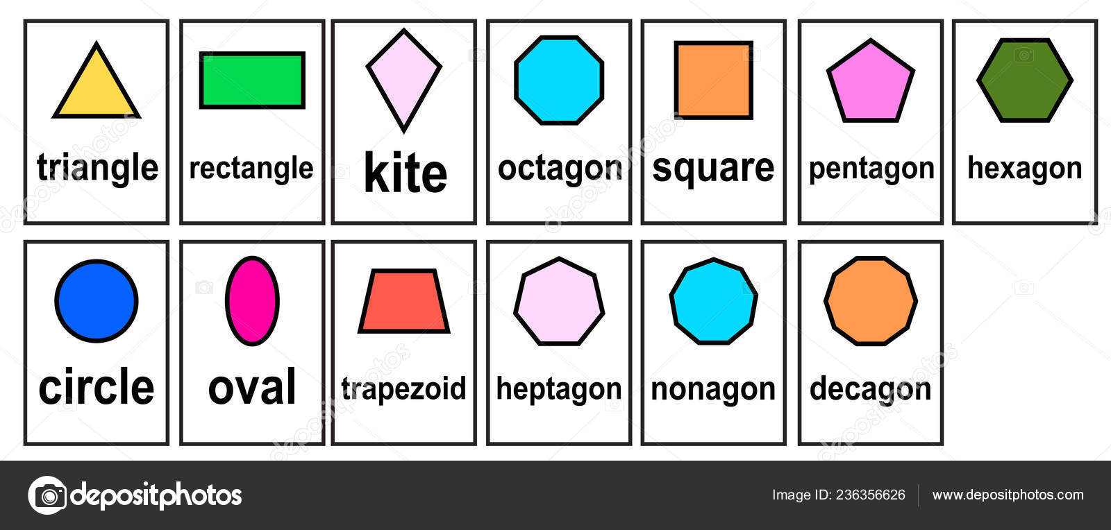 Shape Geometric Model Word Cards Kid Kindergarten Set Vector Stock ...