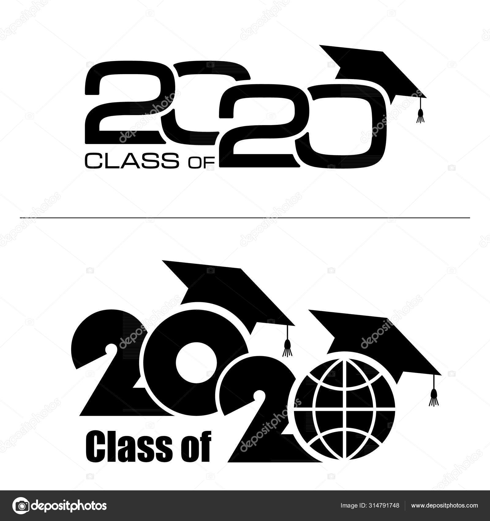 Class of 2020 with graduation cap. Flat simple design on white ...