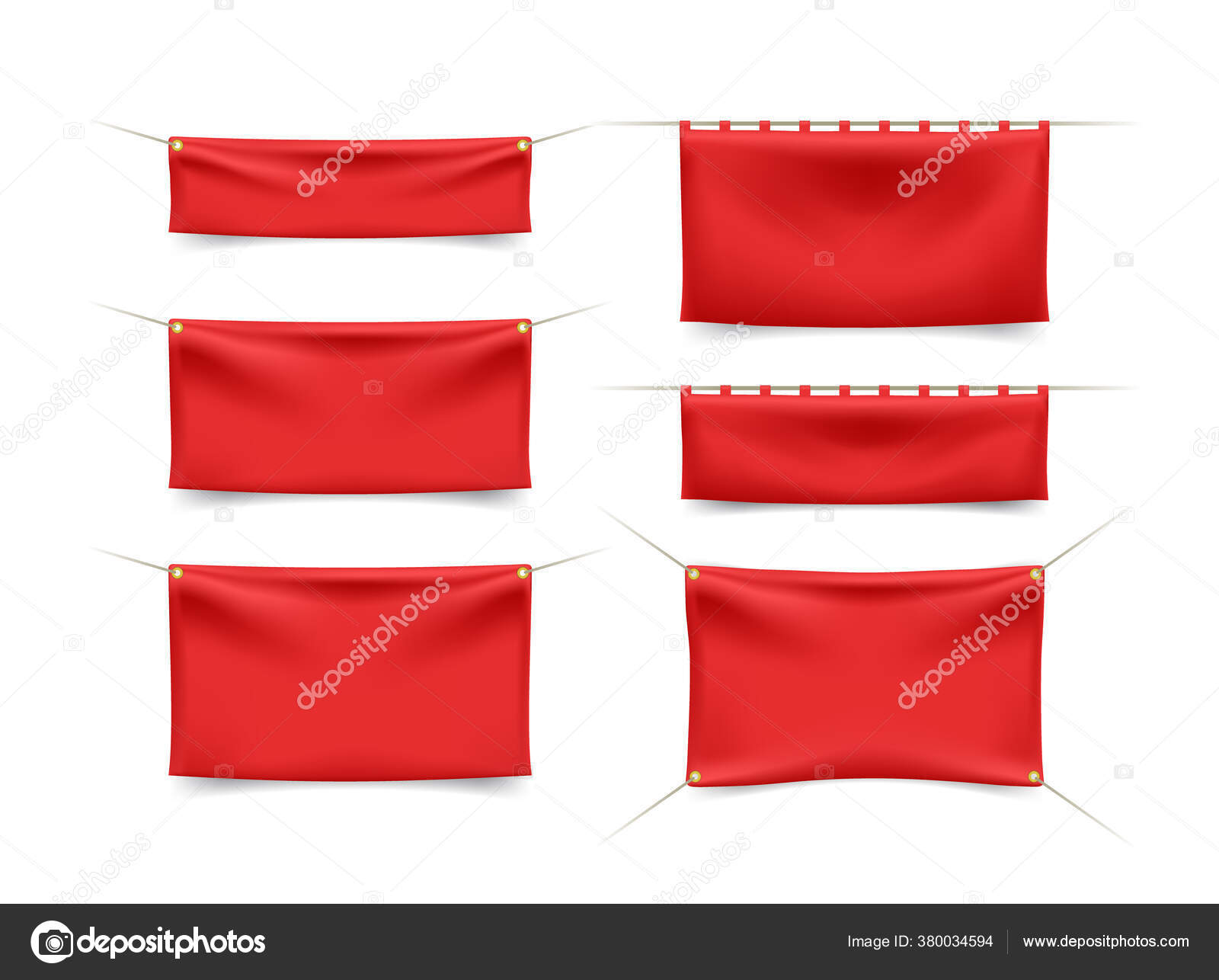Set Red Textile Banners Folds Ropes White Background Isolated Vector ...
