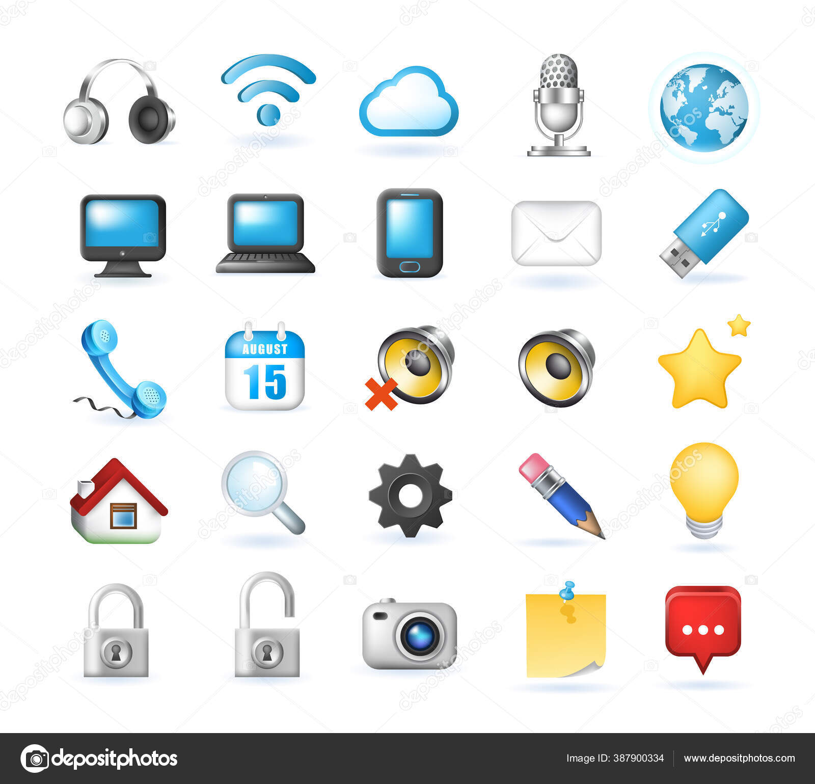 Set Realistic Colored Technological Icon White Background Isolated ...