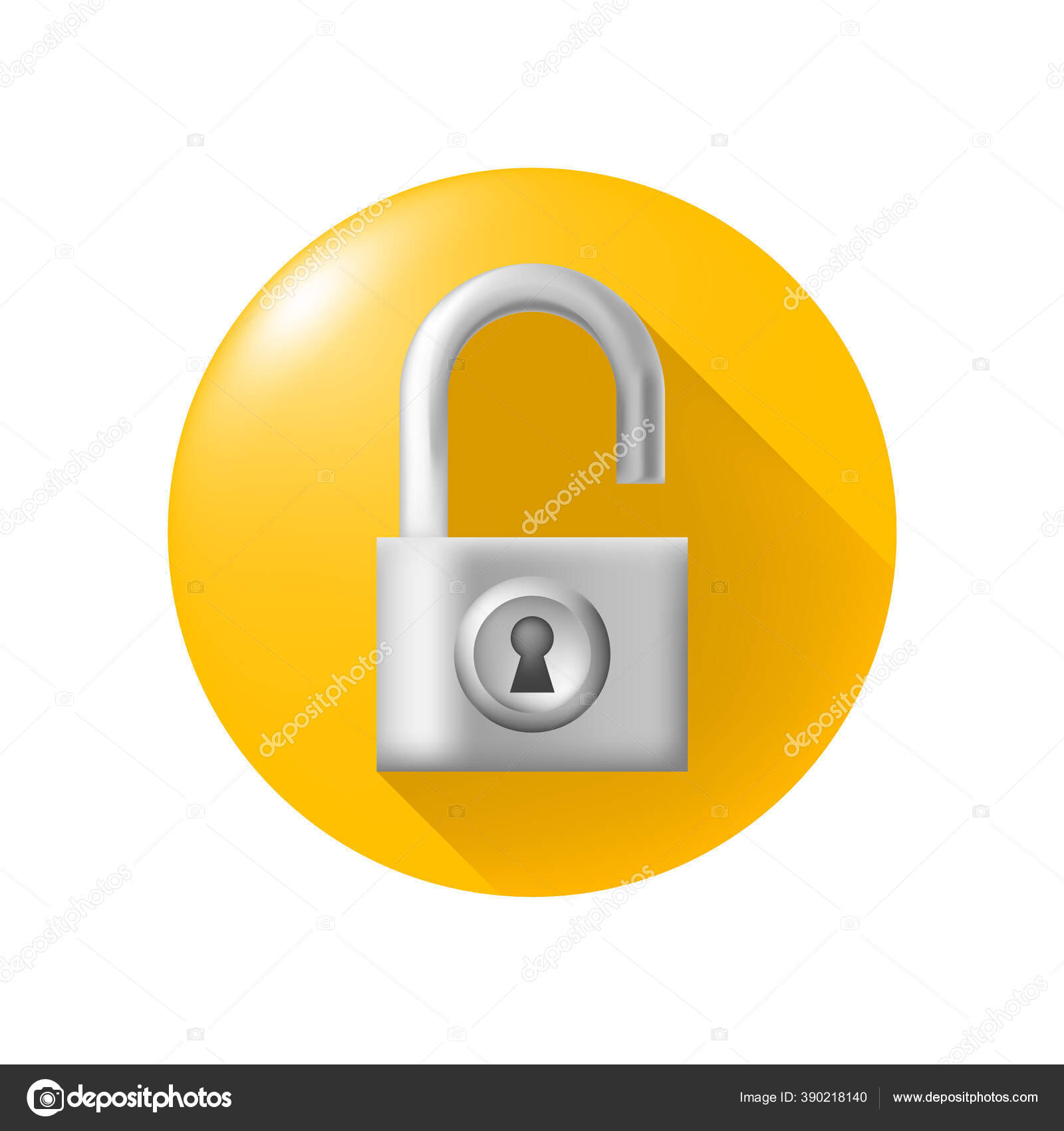 Cute Realistic Lock Open Icon Yellow Button White Background Isolated ...