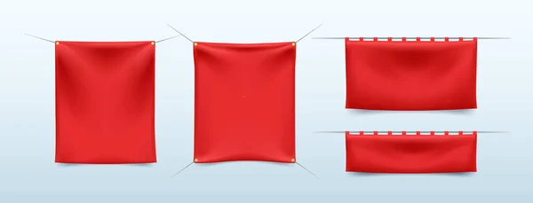 Set Red Textile Banners Folds Ropes White Background Isolated Vector ...