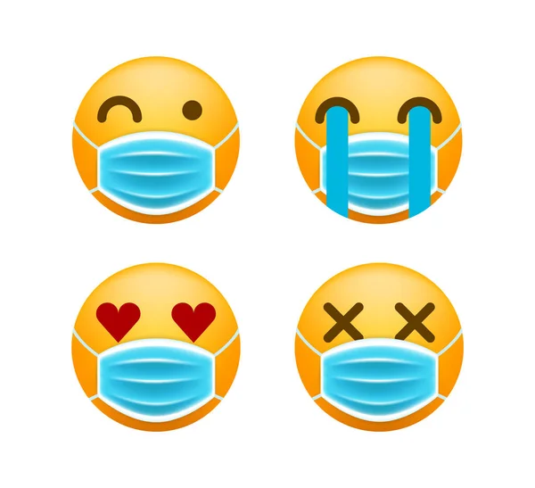 Realistic Cute Emoticon Face Mask White Background Isolated Vector ...