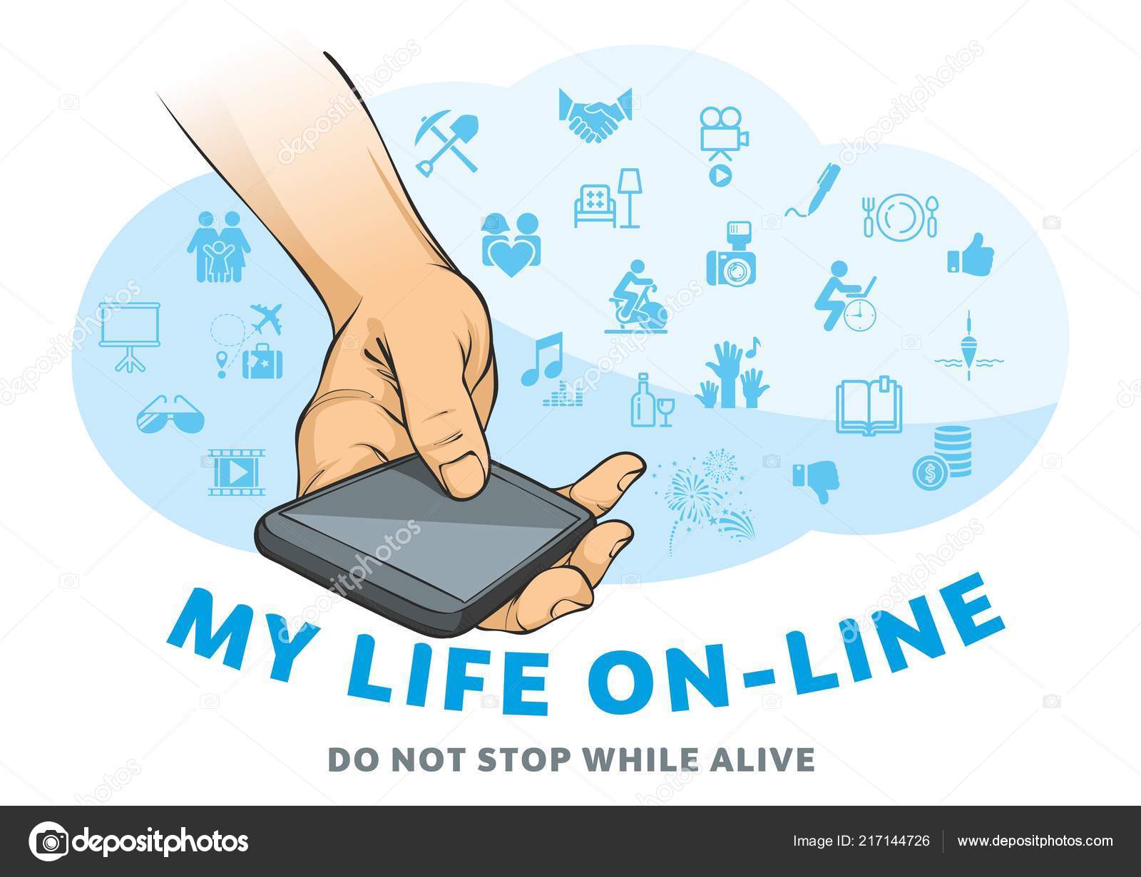Life Line Hand Smartphone Background Cloud Lifestyle Icons Stock Vector ...
