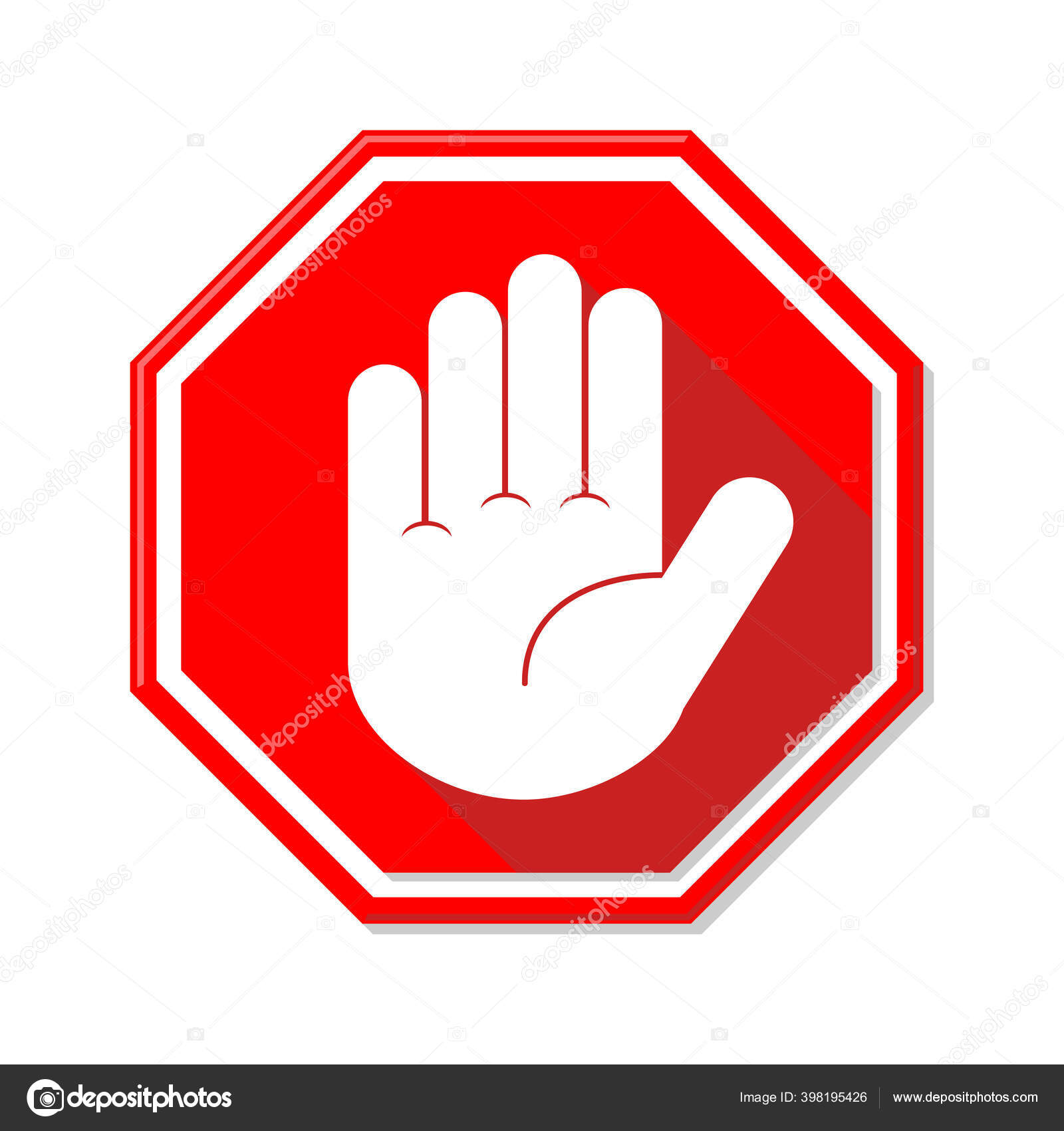Red Stop Road Sign Big White Hand Symbol Icon Illustration Stock Vector ...