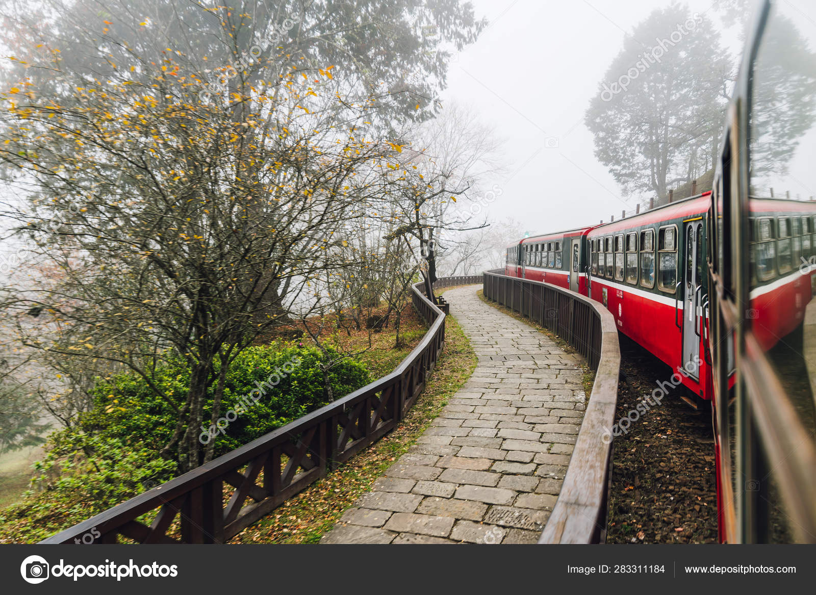 Moving Red Trains Alishan Forest Railway Stop Motion Blur Trees Stock ...