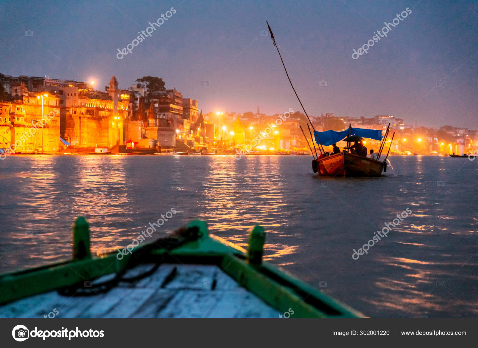 People Boat Floating River Going Pray Varanasi Ganga Aarti Holy – Stock ...