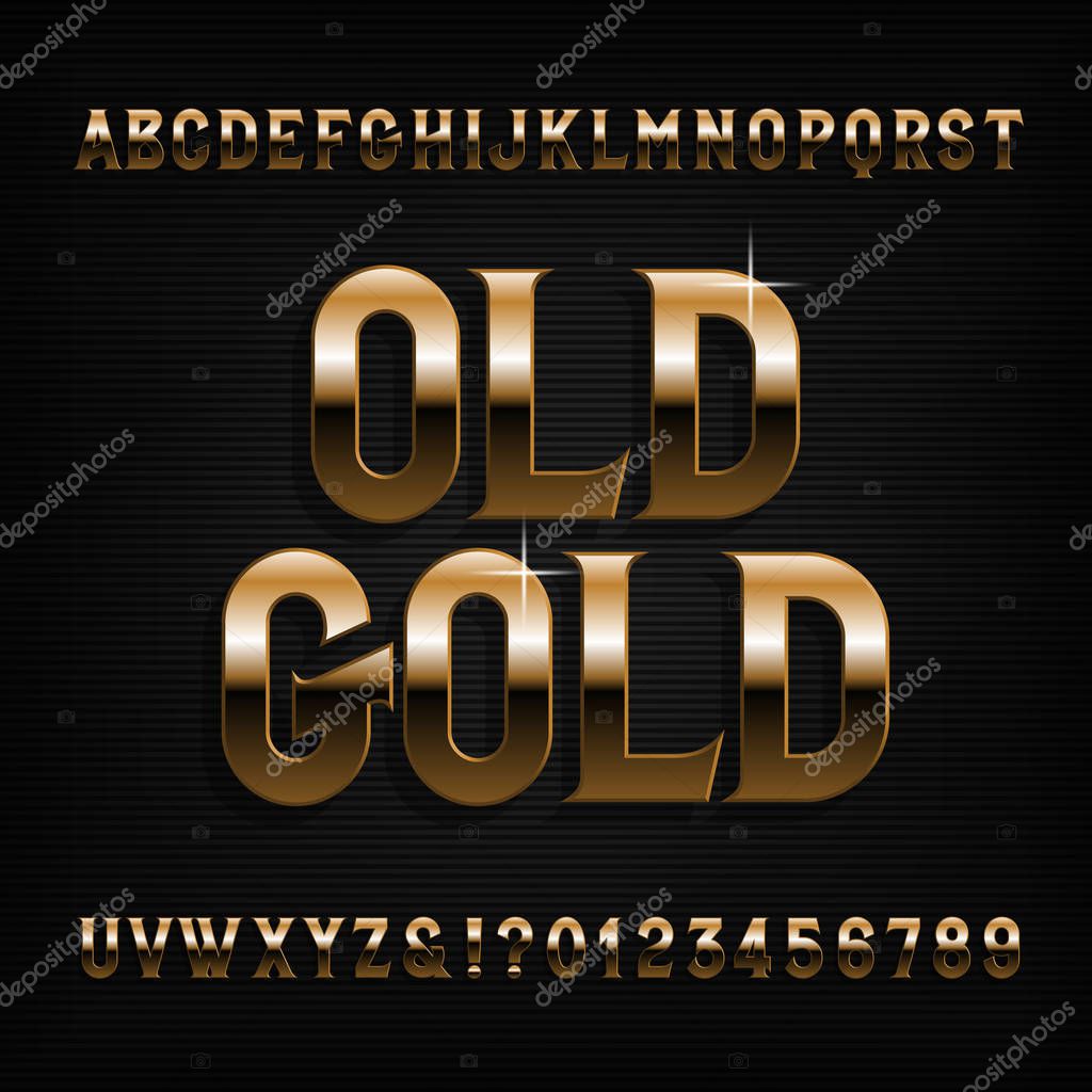 Fuente Golden Alphabet. Letras, símbolos y números vintage biselados ...