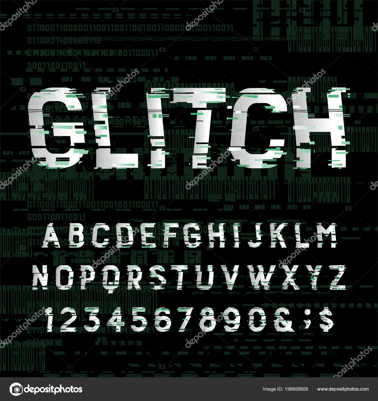 Glitch Alphabet Font Distressed Type Letters Numbers Dark Glitched ...