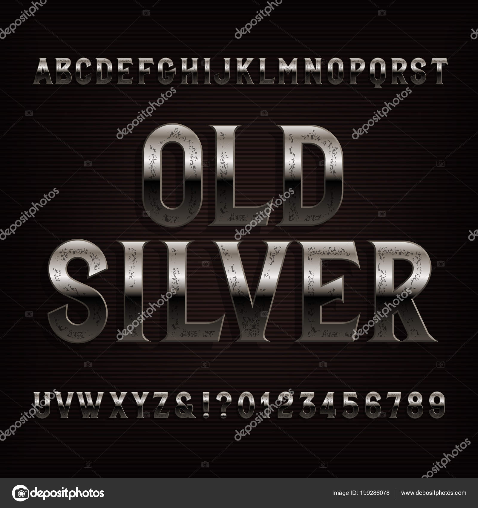 Old Silver Alphabet Font Vintage Distressed Metal Letters Numbers Stock ...