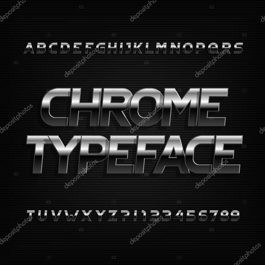 Fuente biselada de alfabeto cromado. Color metal letras oblicuas y ... Fuente biselada de alfabeto cromado. Color metal letras oblicuas y ...