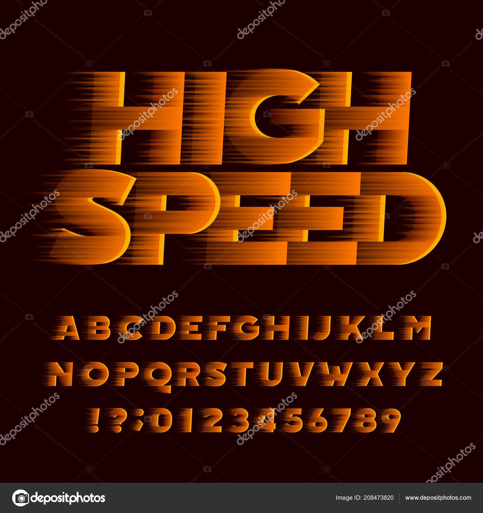 High Speed Alphabet Font Wind Effect Oblique Type Letters Numbers Stock ...
