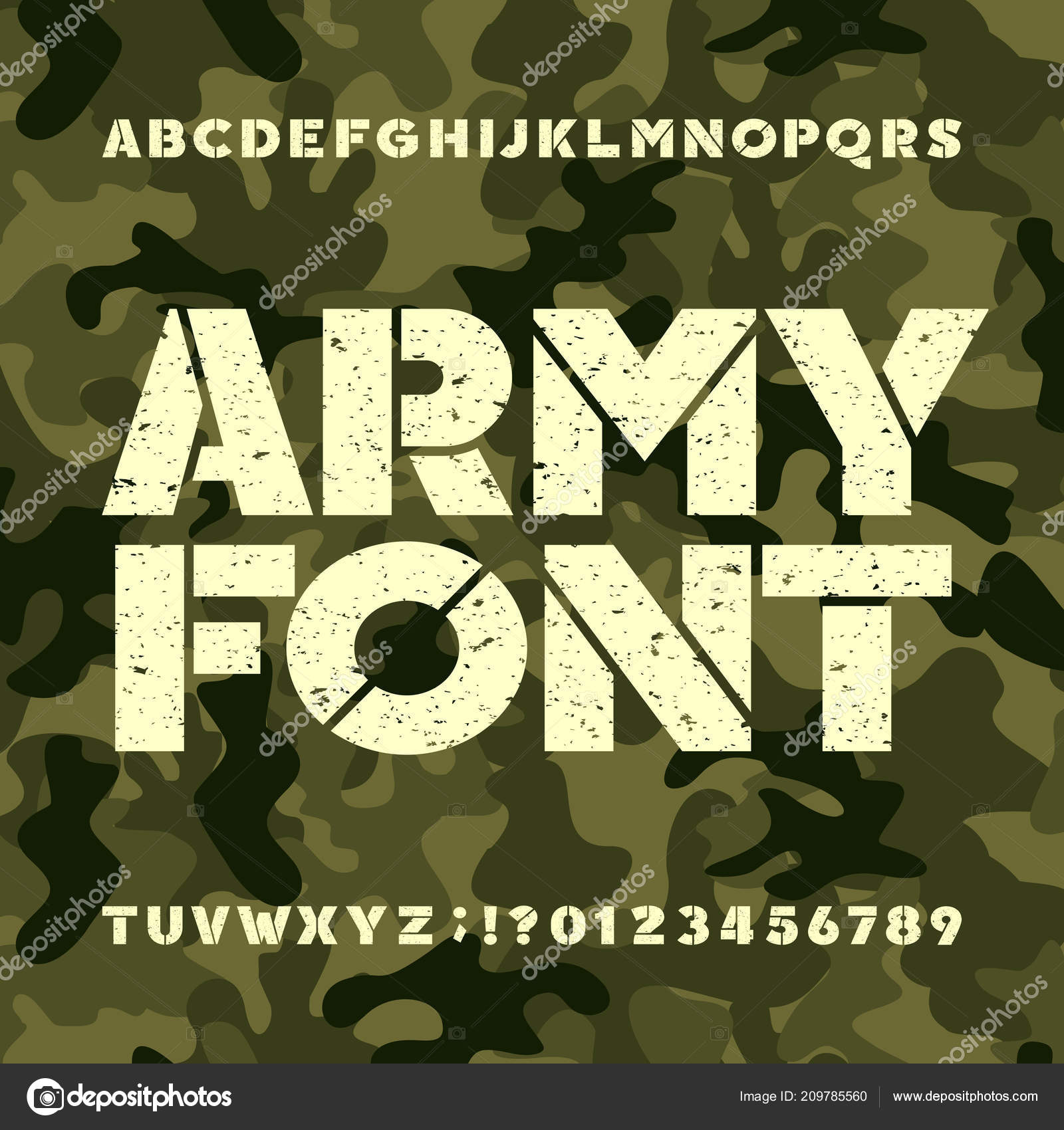 Army Stencil Alphabet Font Grunge Bold Letters Numbers Military Camo ...